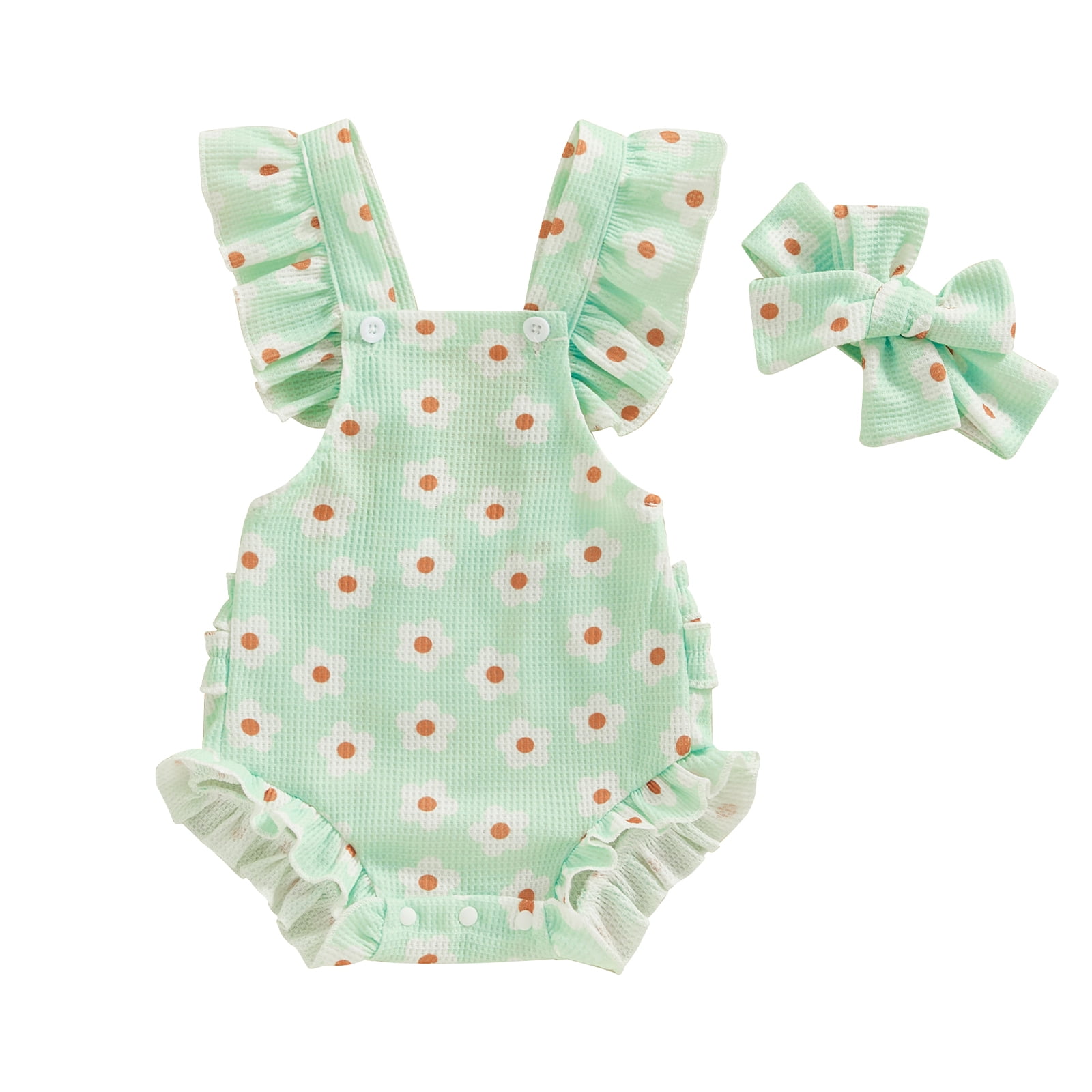 Bagilaanoe Newborn Baby Girl Rompers Strawberry Print Fly Sleeve Bodysuits + Headband 3M 6M 12M ...