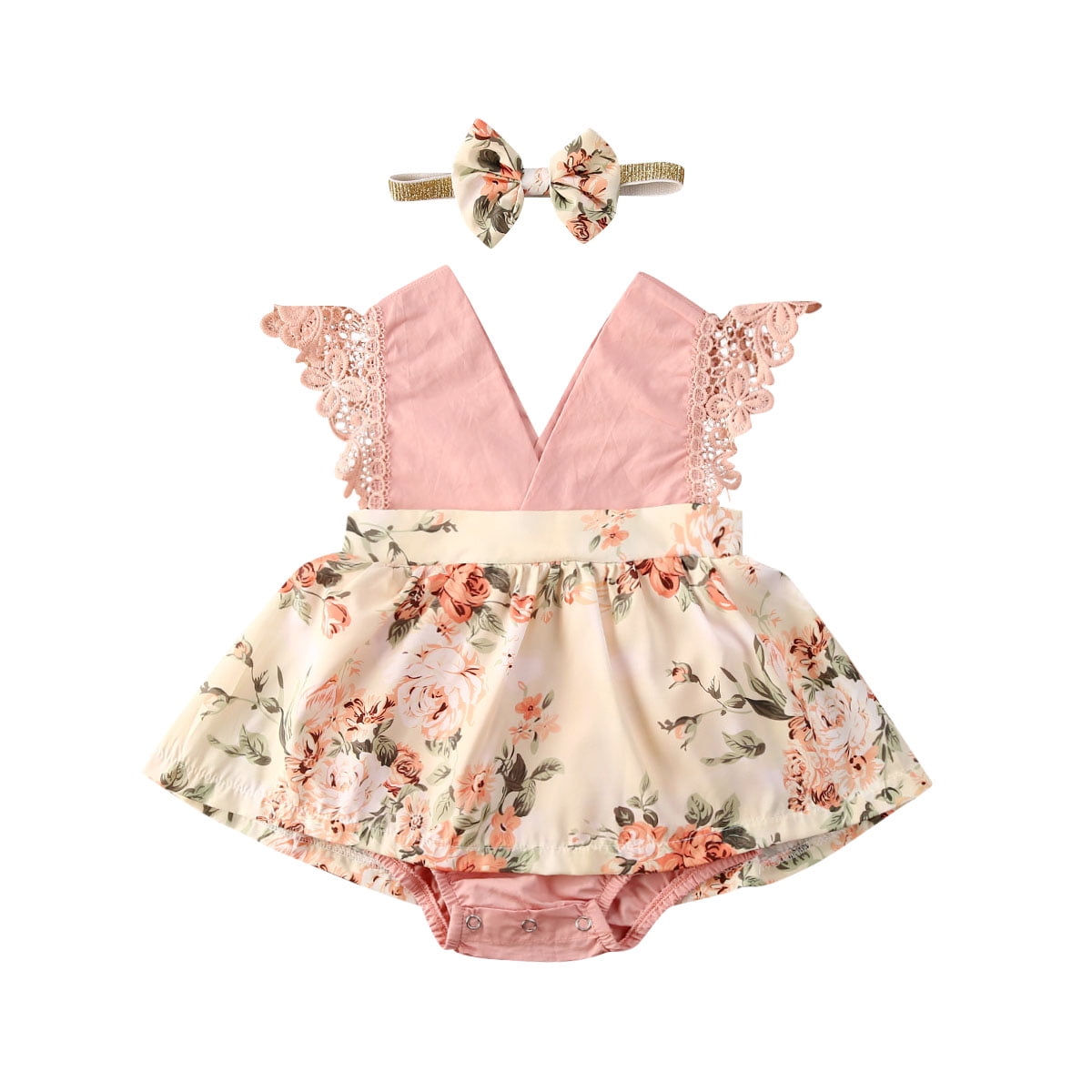 Bagilaanoe Newborn Baby Girl Summer Rompers Dress Floral Print Fly Sleeve Backless Bodysuit ...