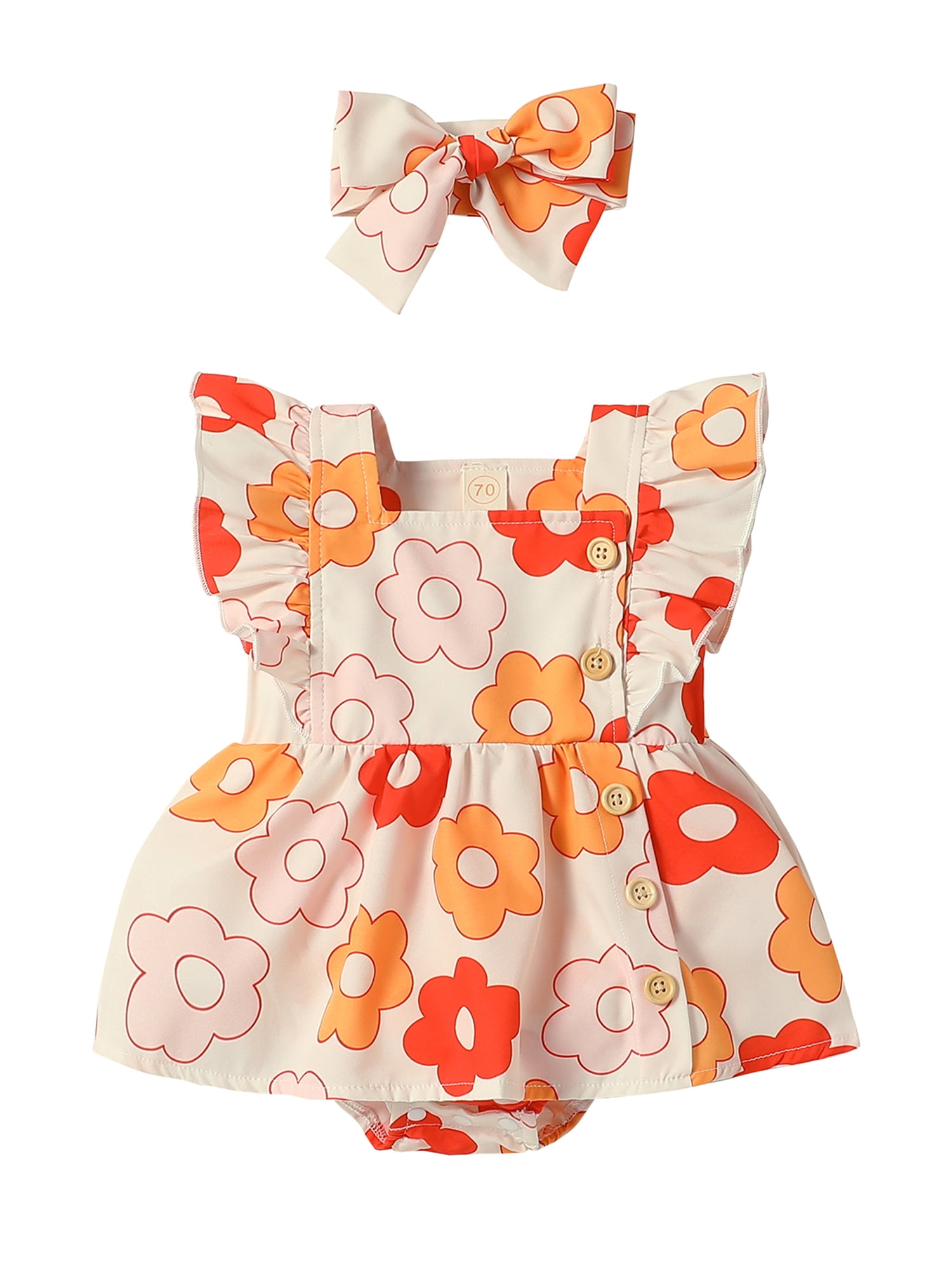 Bagilaanoe Newborn Baby Girl Summer Rompers Dress Floral Print Sleeveless Bodysuits + Headband ...