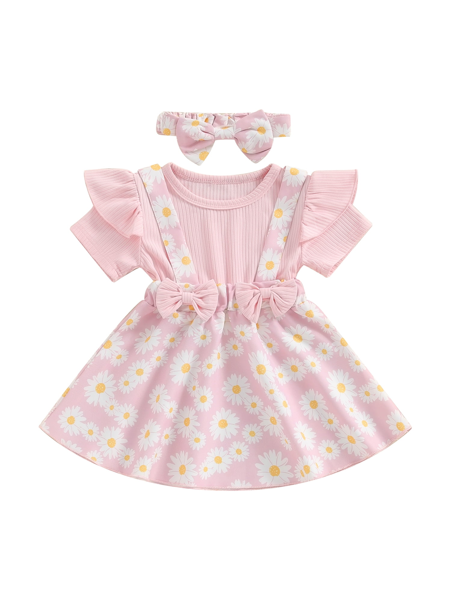 Bagilaanoe Newborn Baby Girl Summer Rompers Dress Flower Print Short Sleeve Bodysuits + Headband ...