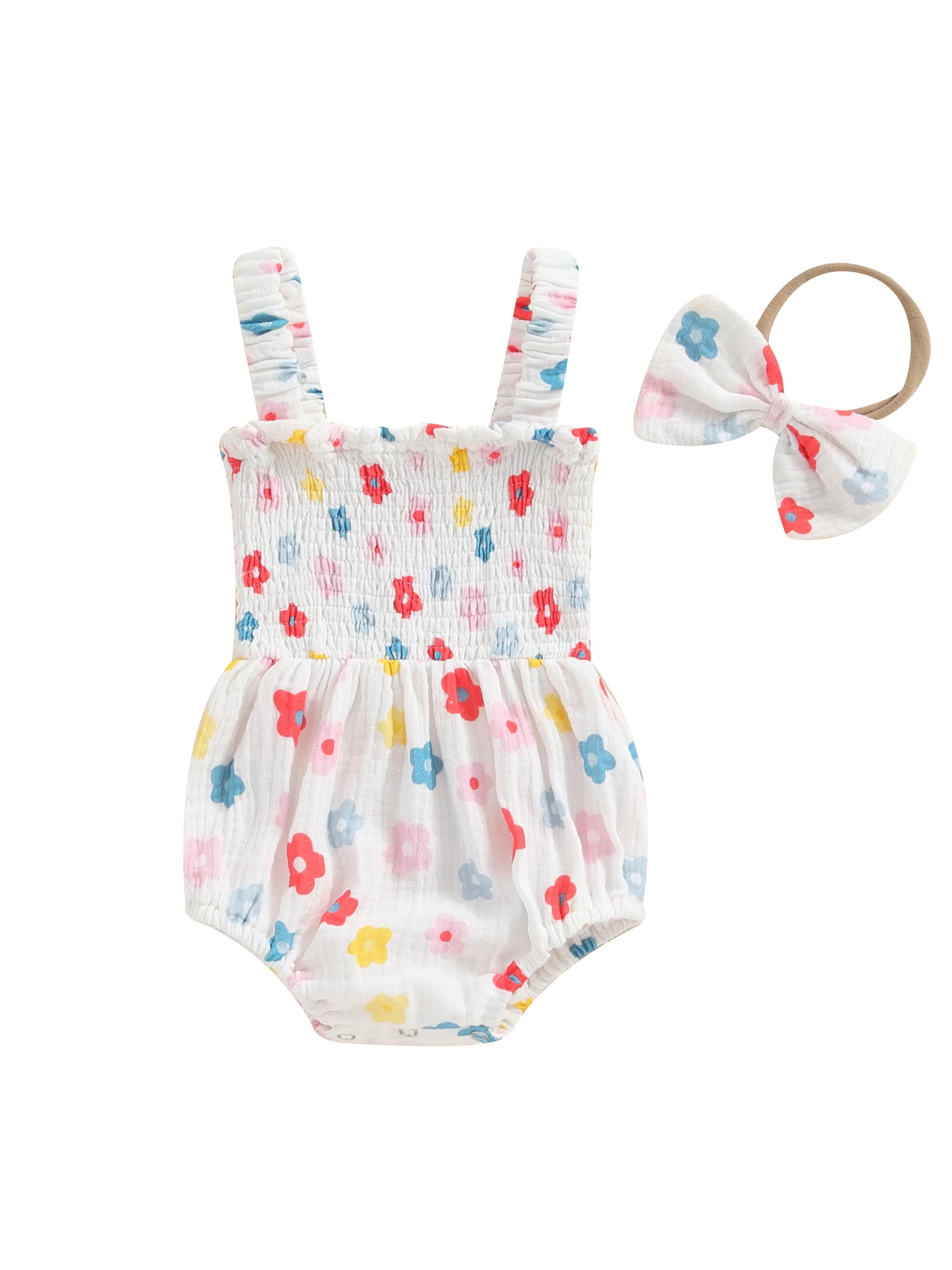 Bagilaanoe Newborn Baby Girl Summer Rompers Floral Print Sleeveless Bodysuits + Headband 3M 6M ...