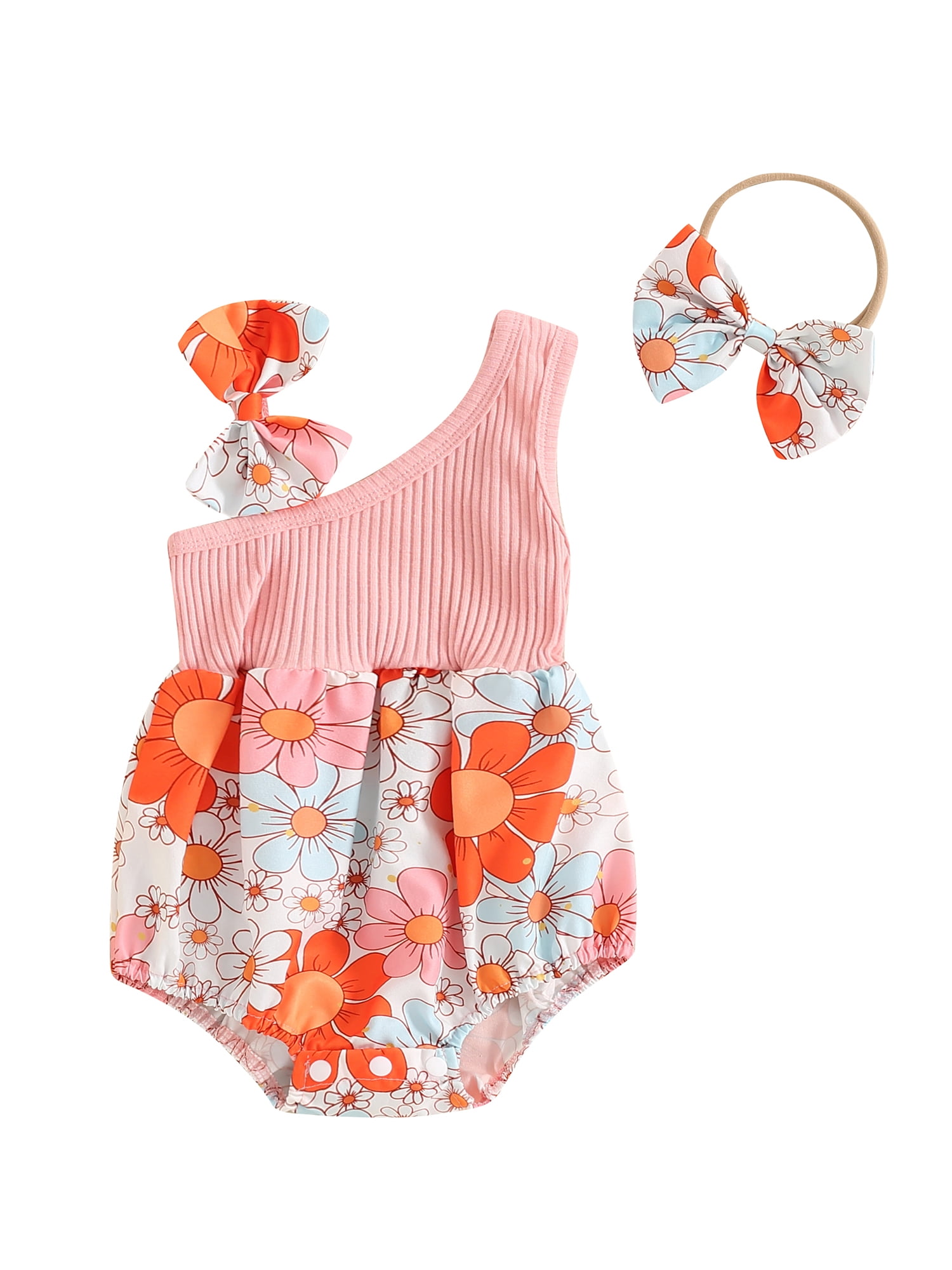 Bagilaanoe Newborn Baby Girl Summer Rompers Flower Print Sleeveless Bodysuits + Headband 3M 6M ...