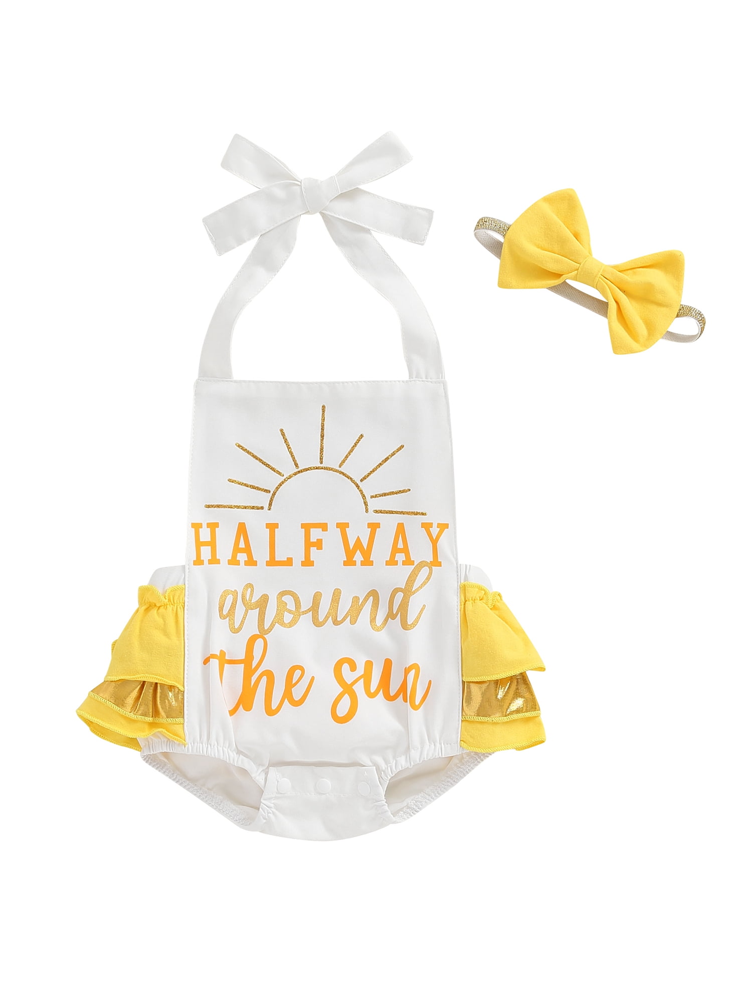 Bagilaanoe Newborn Baby Girl Summer Rompers Print Sleeveless Bodysuits + Headband 3M 6M 12M ...