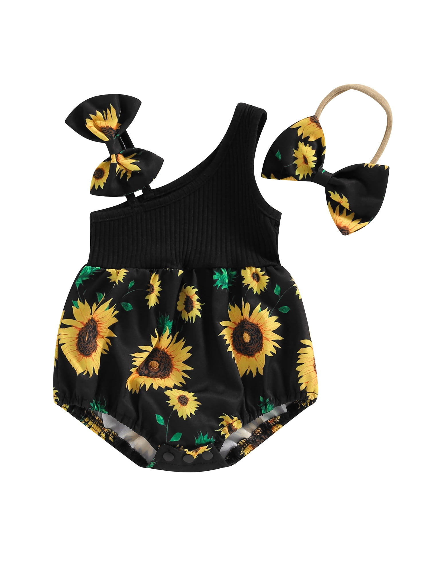 Bagilaanoe Newborn Baby Girl Summer Rompers Sunflower Print Sleeveless ...