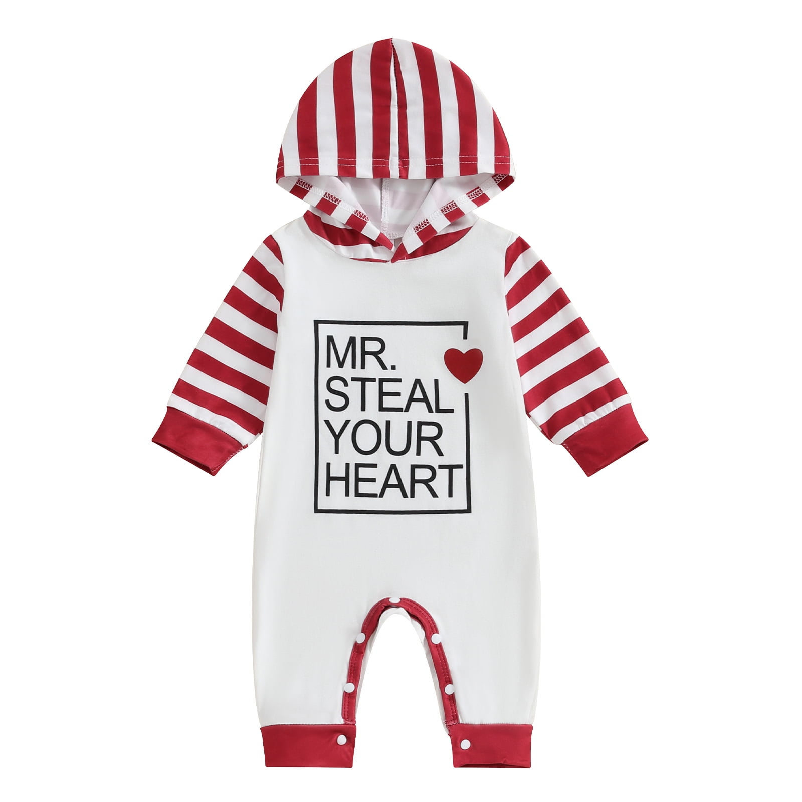 Bagilaanoe Newborn Baby Girl Valentine's Day Hooded Jumpsuit Heart Letters Print Long Sleeve ...