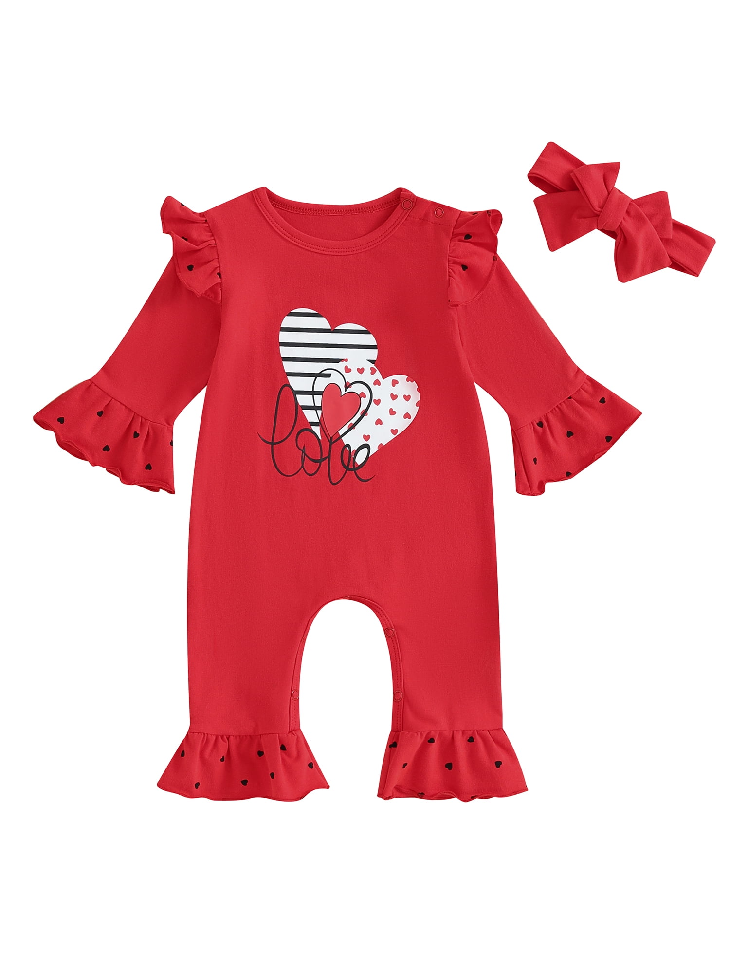 Bagilaanoe Newborn Baby Girl Valentine's Day Jumpsuit Heart Letters Print Long Sleeve Bodysuit ...