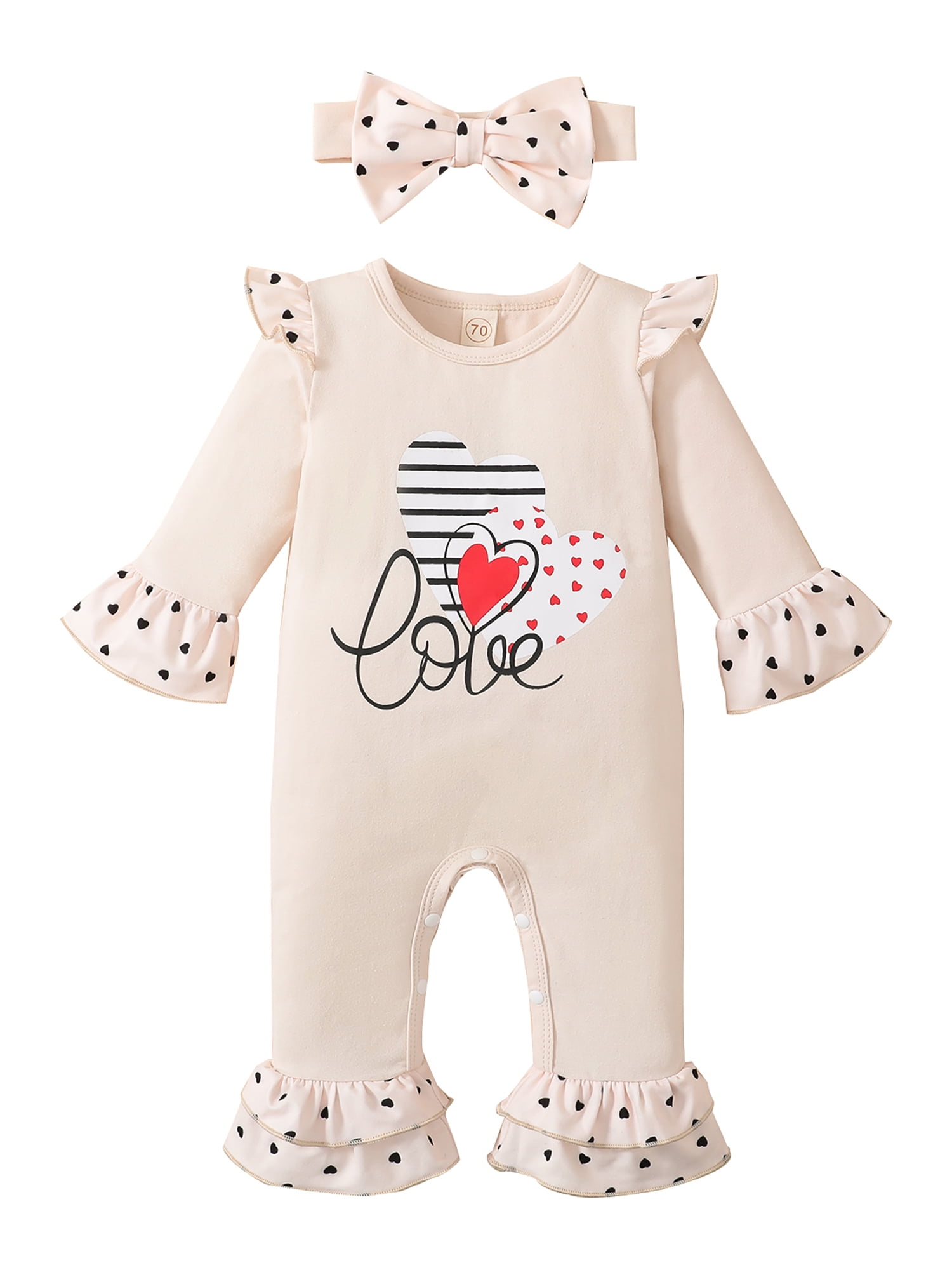 Bagilaanoe Newborn Baby Girl Valentine's Day Jumpsuit Heart Letters Letters Print Long Sleeve ...