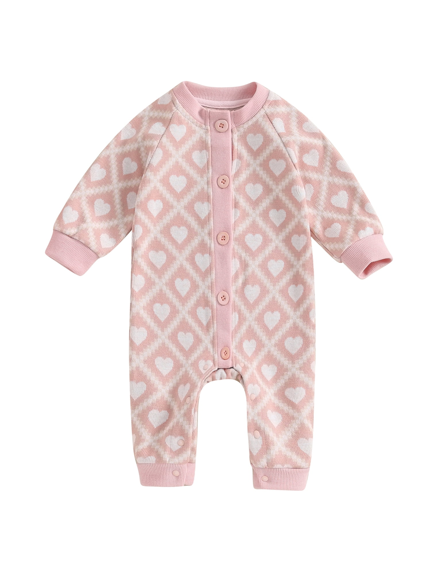 Bagilaanoe Newborn Baby Girl Valentine’s Day Jumpsuit Heart Print Long Sleeve Bodysuit 3M 6M 12M ...