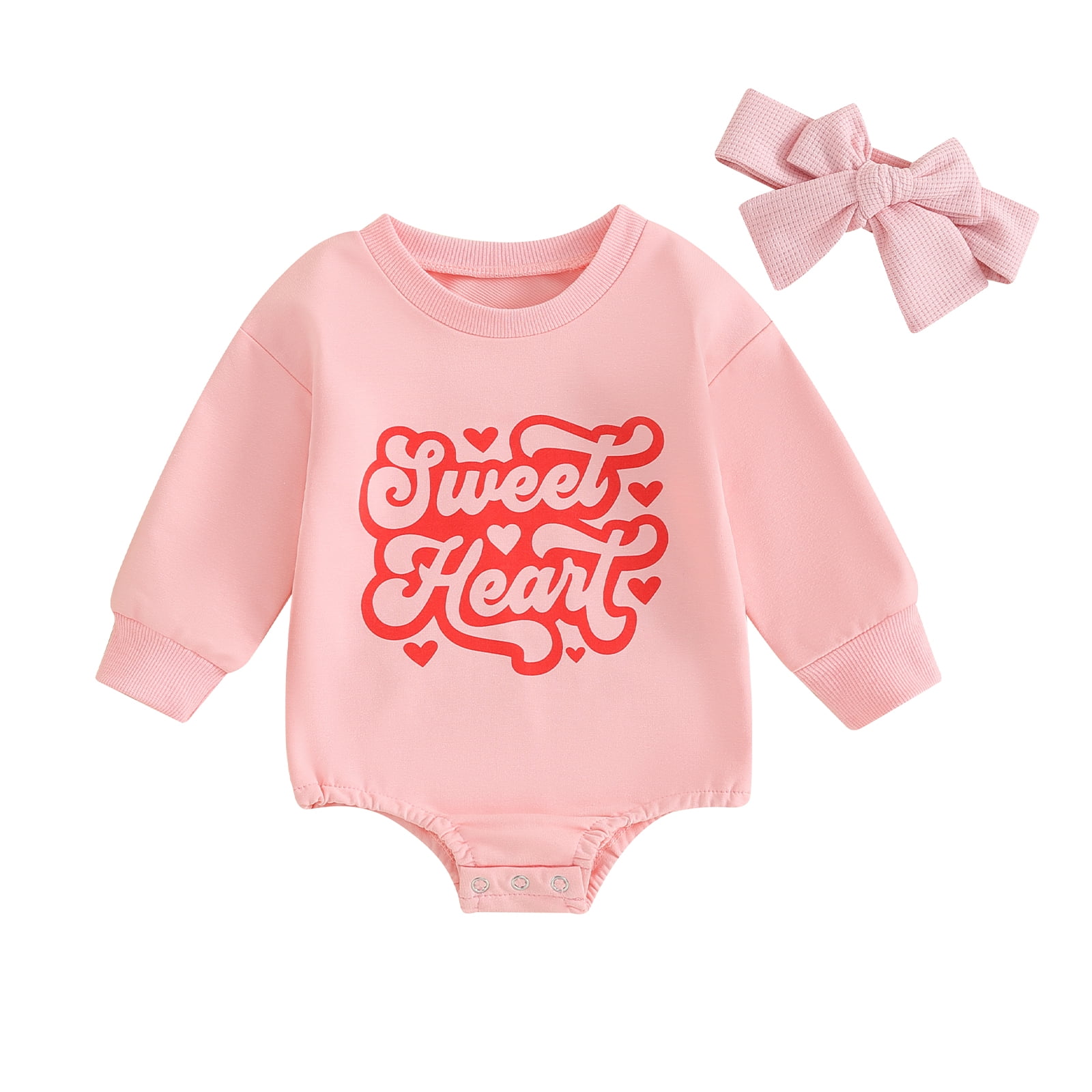 Bagilaanoe Newborn Baby Girl Valentines Day Clothes Letters Heart Print Long Sleeve Bodysuit ...
