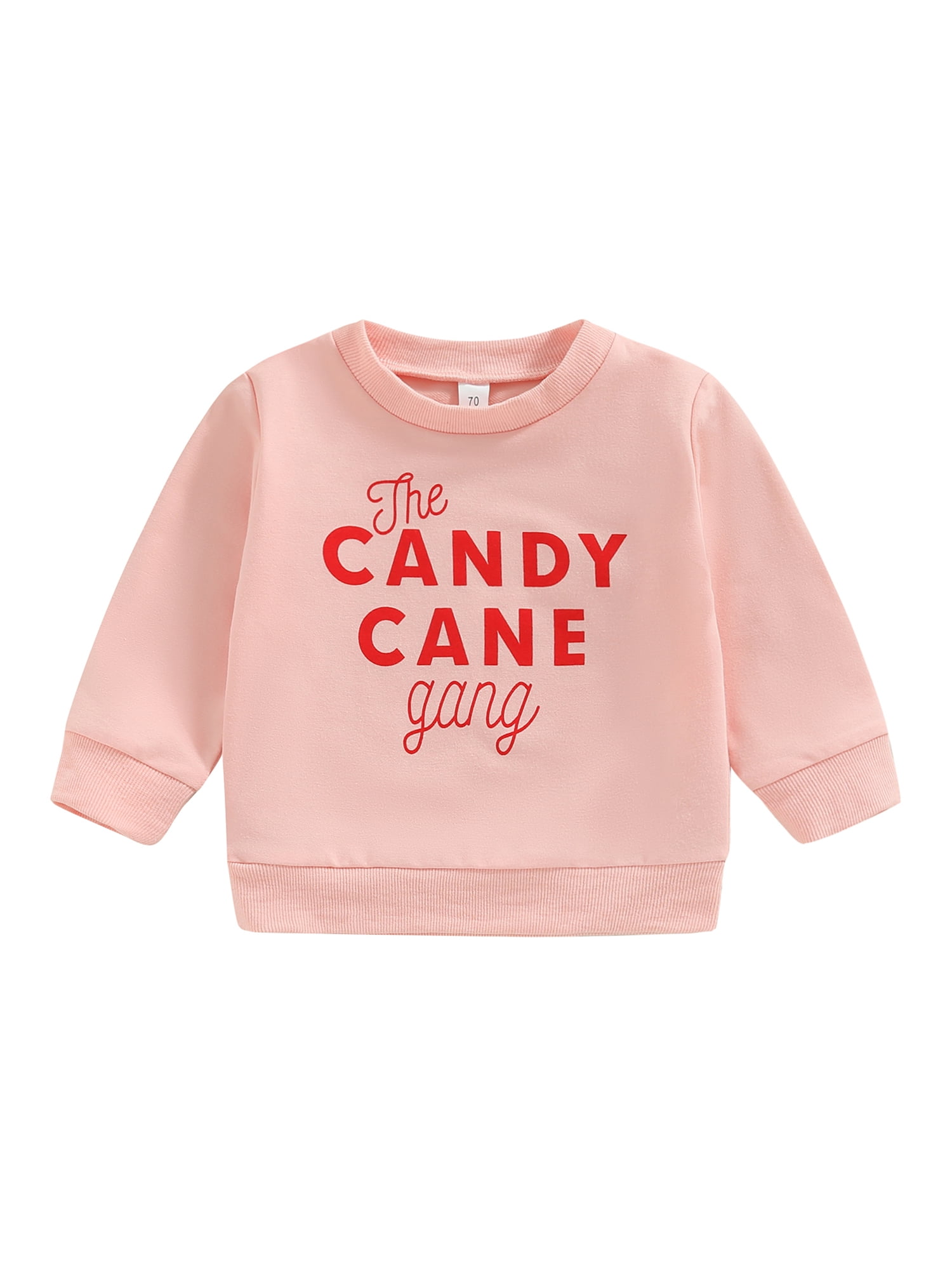 Bagilaanoe Newborn Baby Girls Christmas Candy Cane Pink Sweatshirt Romper Long Sleeve Letter ...