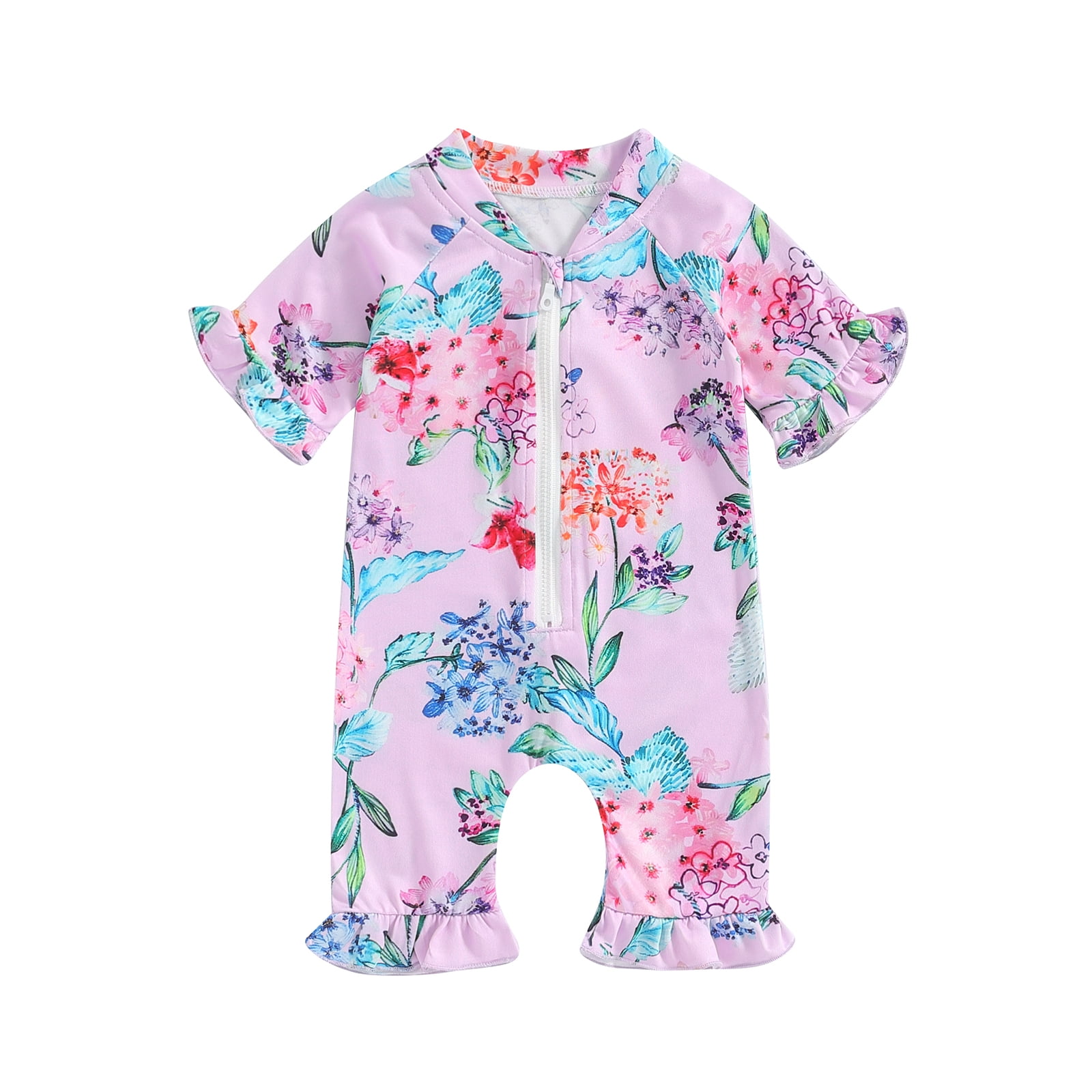 Bagilaanoe Newborn Baby Girls One-Piece Swimsuit Floral Short Sleeve ...