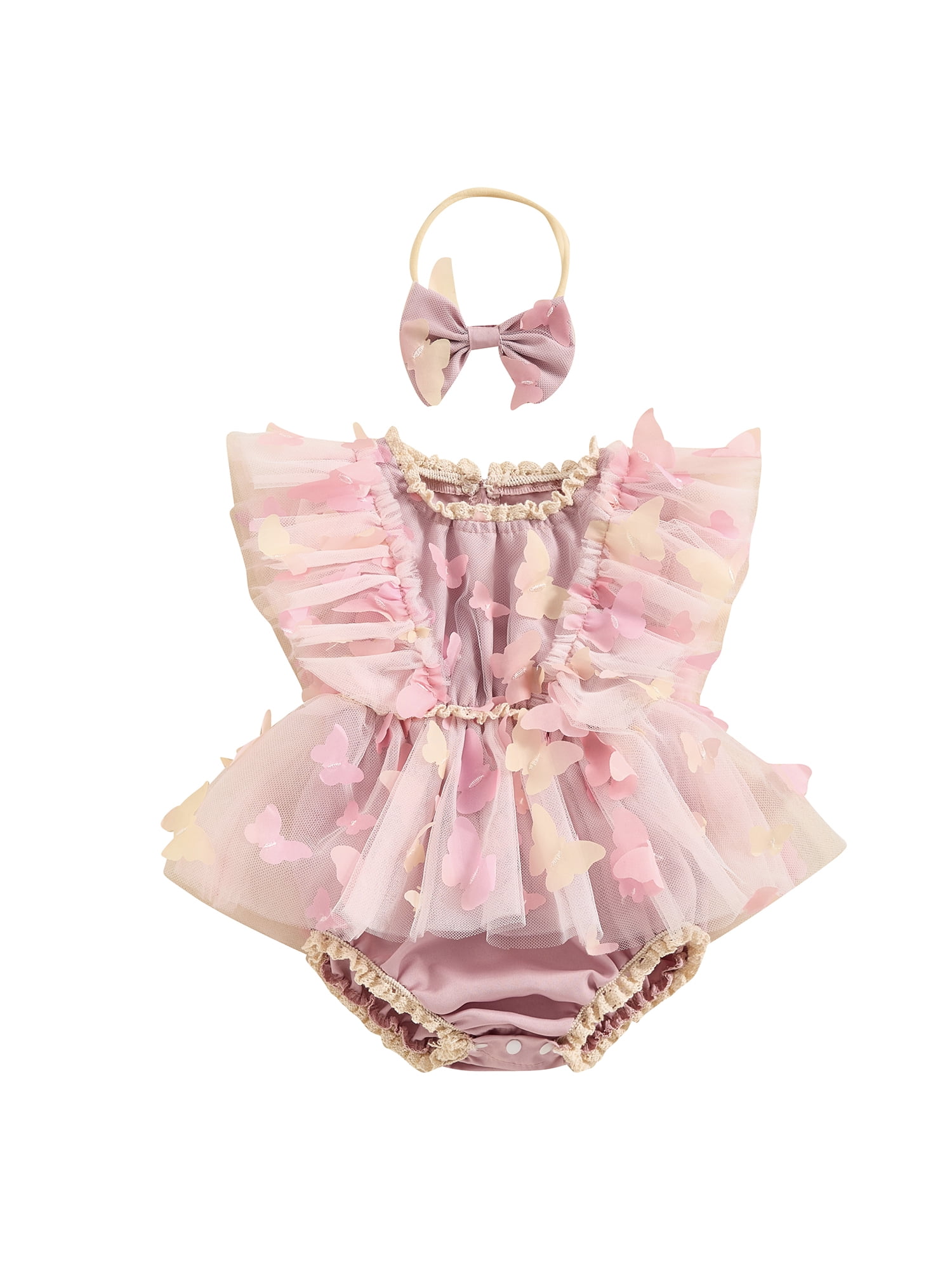 Bagilaanoe Newborn Baby Girls Rompers Dress Butterfly Fly Sleeve Bodysuits + Headband 3M 6M 12M ...