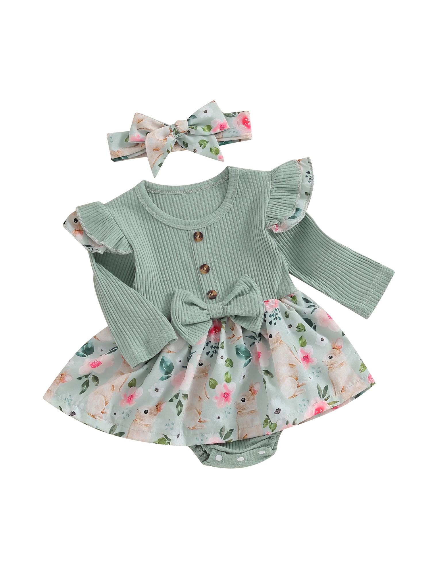 Bagilaanoe Newborn Easter Outfits Baby Girl Rompers Dress Flower Print Long Sleeve Bodysuits ...