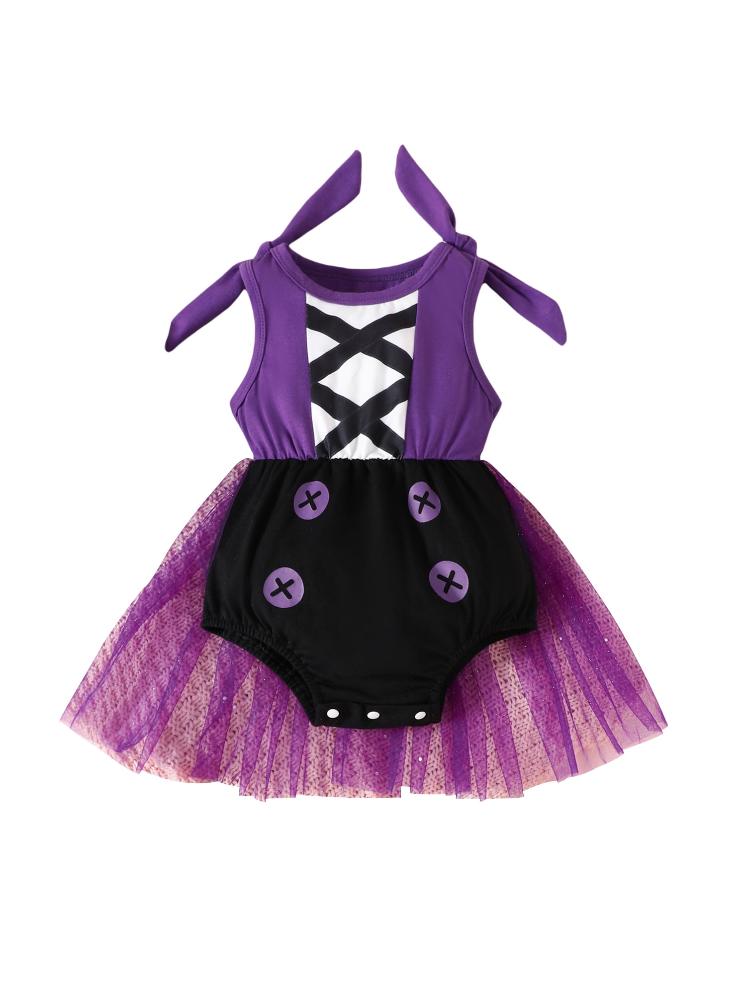 Bagilaanoe Newborn Halloween Outfits Baby Girl Rompers Dress Contrast Color Sleeveless Bodysuits ...