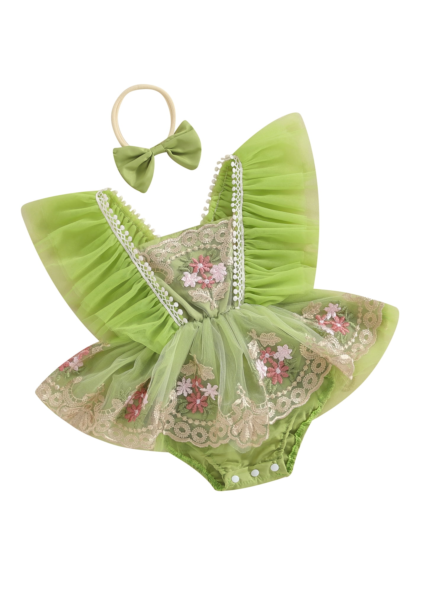 Bagilaanoe Newborn Summer Outfits Baby Girl Rompers Dress Flower Embroidery Fly Sleeve Bodysuits ...