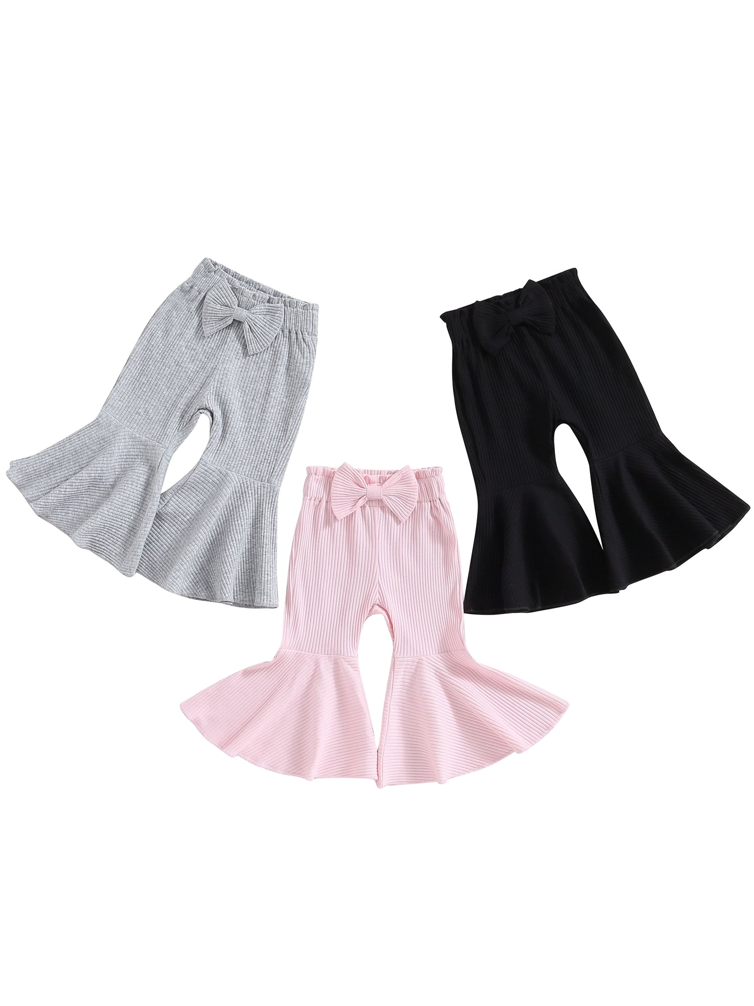 Bagilaanoe Packs of 3 Toddler Baby Girl Flare Pants Solid Color Ribbed ...