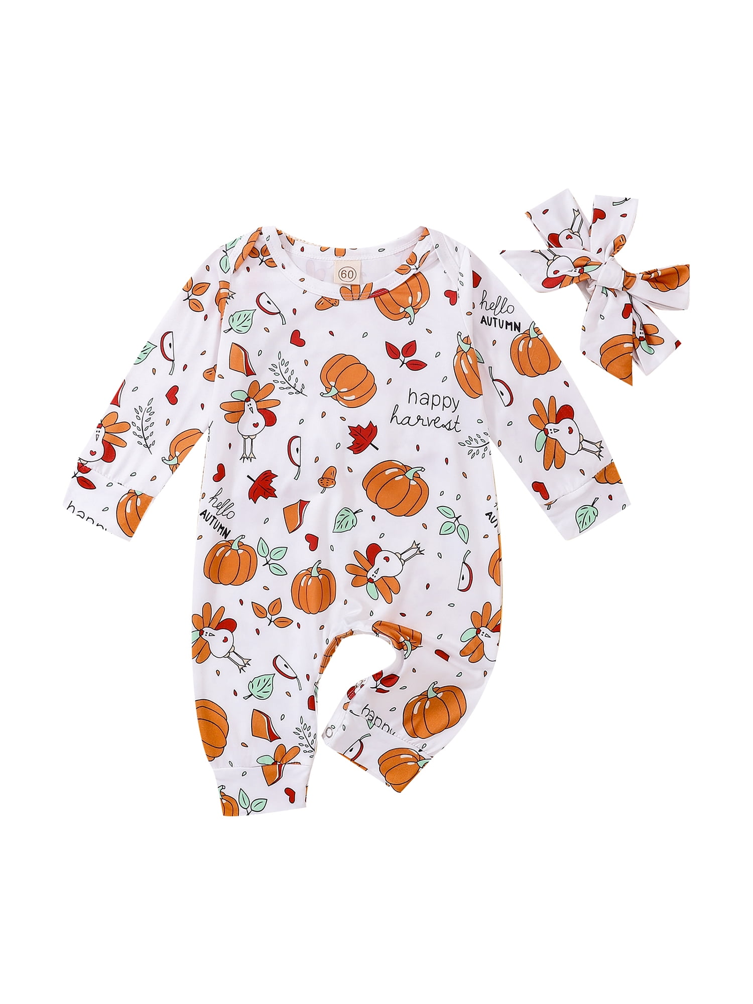 Bagilaanoe Thanksgiving Day Outfits for Newborn Baby Girl Boy Pumpkin Print Long Sleeve Jumpsuit ...