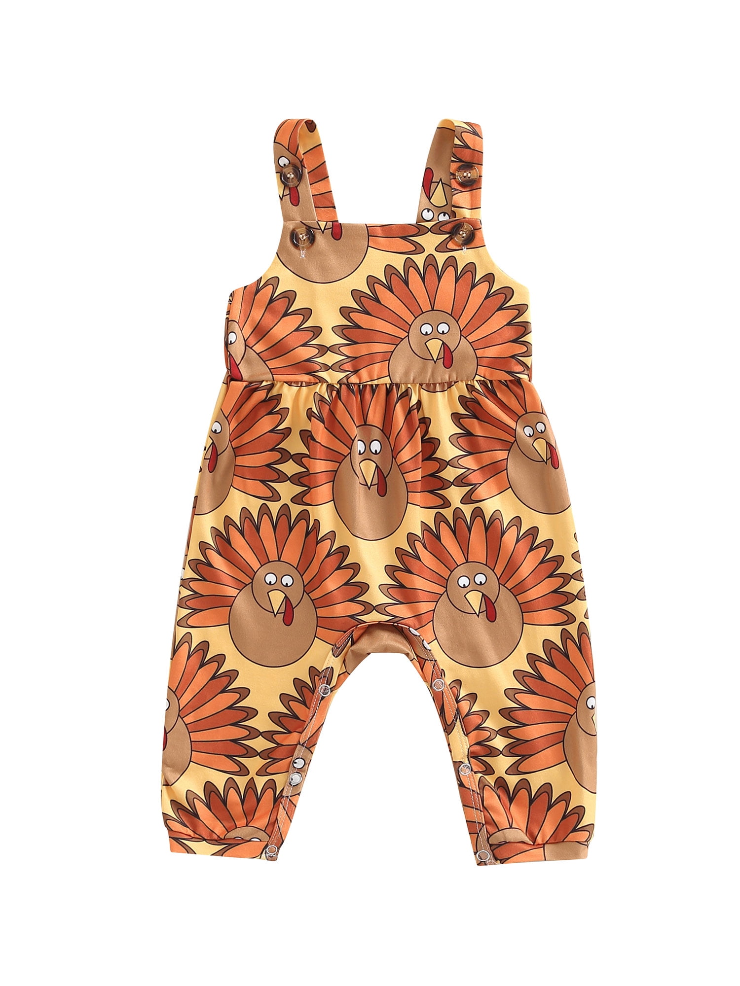 Bagilaanoe Toddler Baby Girl Boy Thanksgiving Jumpsuit Sleeveless Cartoon Turkey Print Romper ...