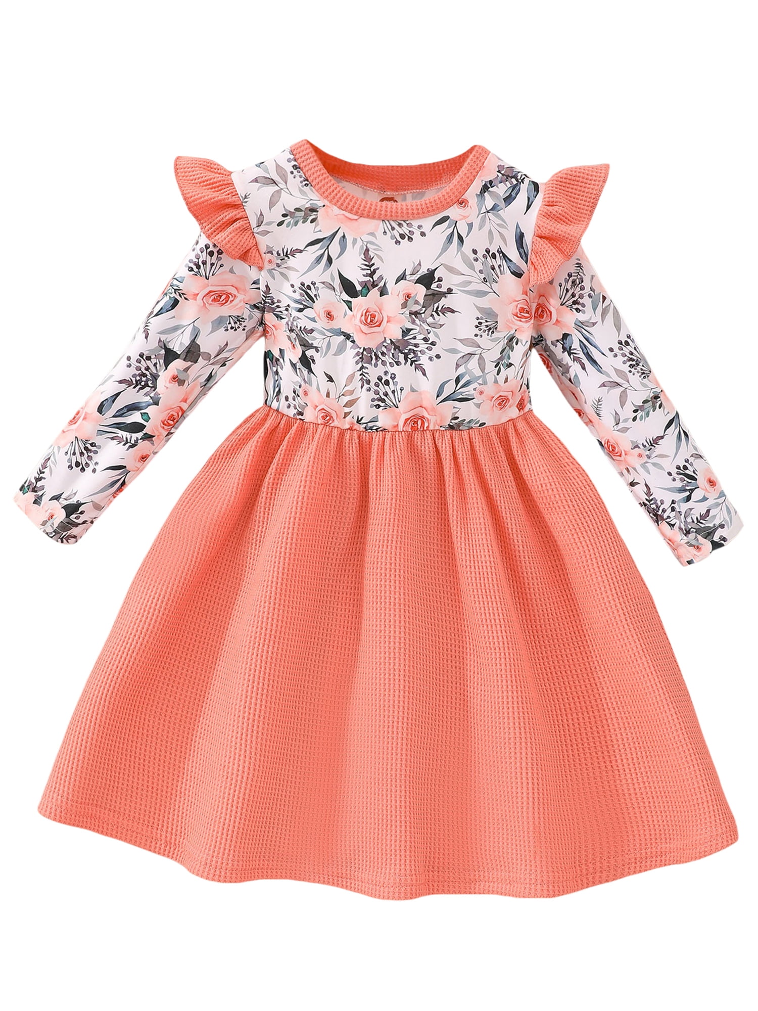 Bagilaanoe Toddler Baby Girl Fall Dress Floral Print Ruffle Long Sleeve A-line Princess Dresses ...