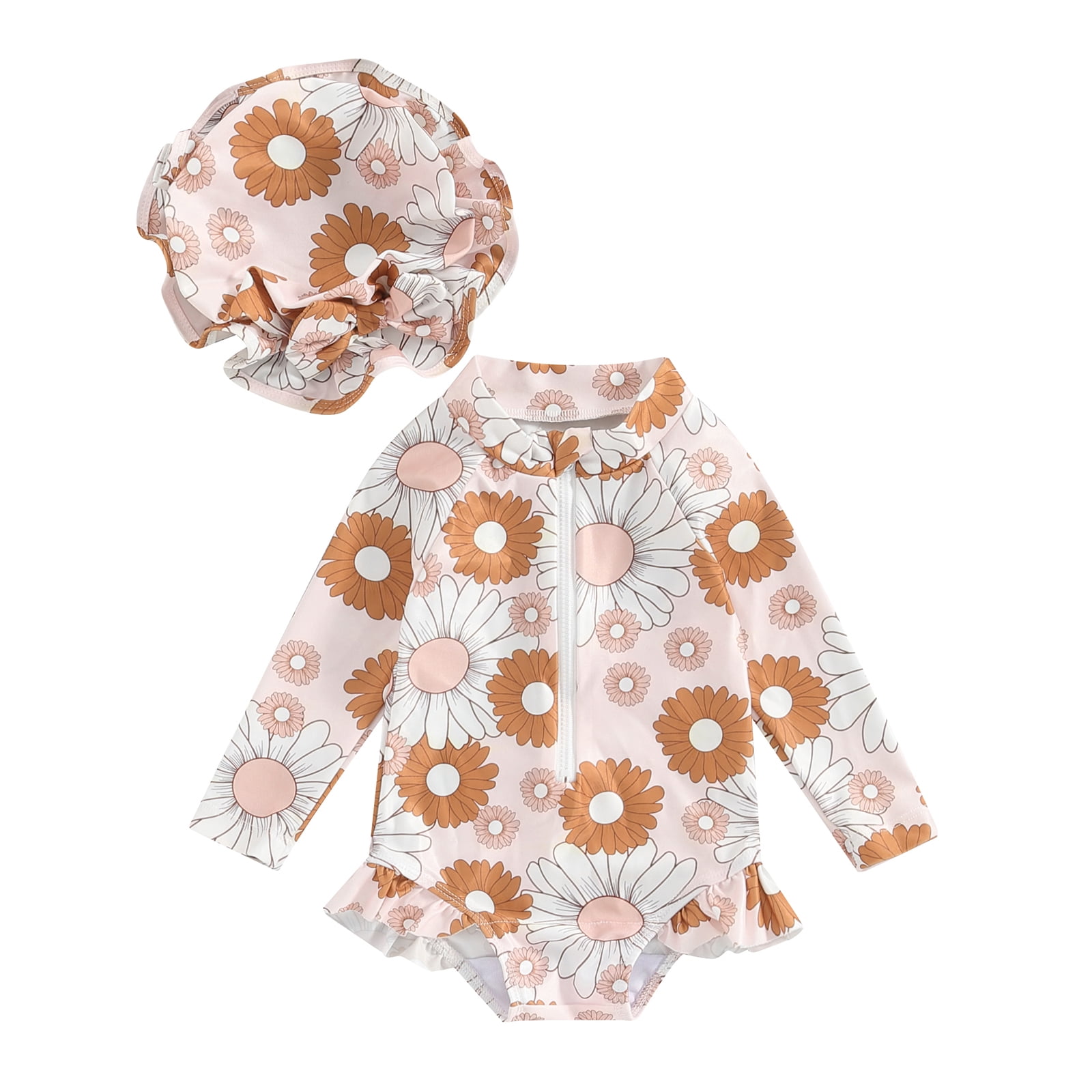 Bagilaanoe Toddler Baby Girl One-Piece Swimsuit Daisy Print Long Sleeve ...