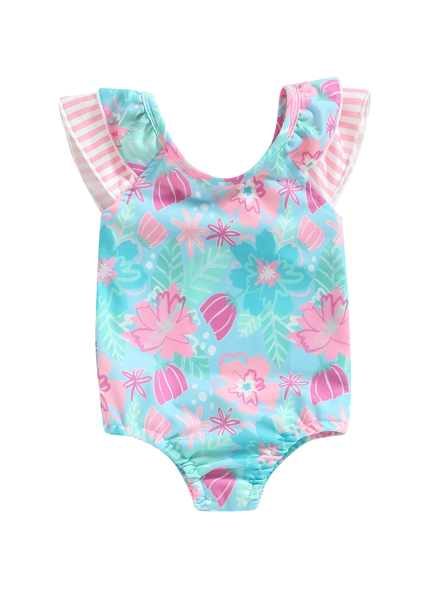 Bagilaanoe Toddler Baby Girl One-Piece Swimsuit Floral Print Fly Sleeve Swimwear 6M 12M 18M 24M ...
