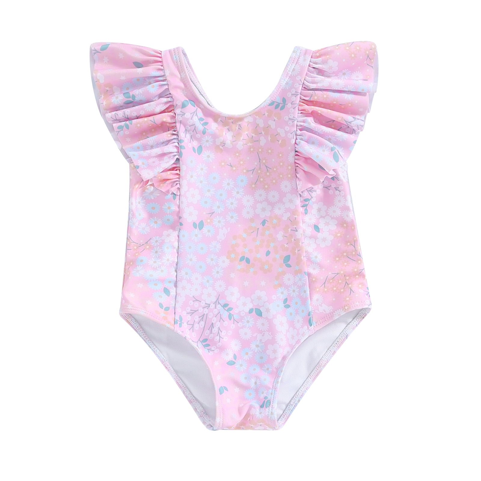 Bagilaanoe Toddler Baby Girl One-Piece Swimsuit Floral Print Flying Sleeve Swimwear 6M 12M 18M ...