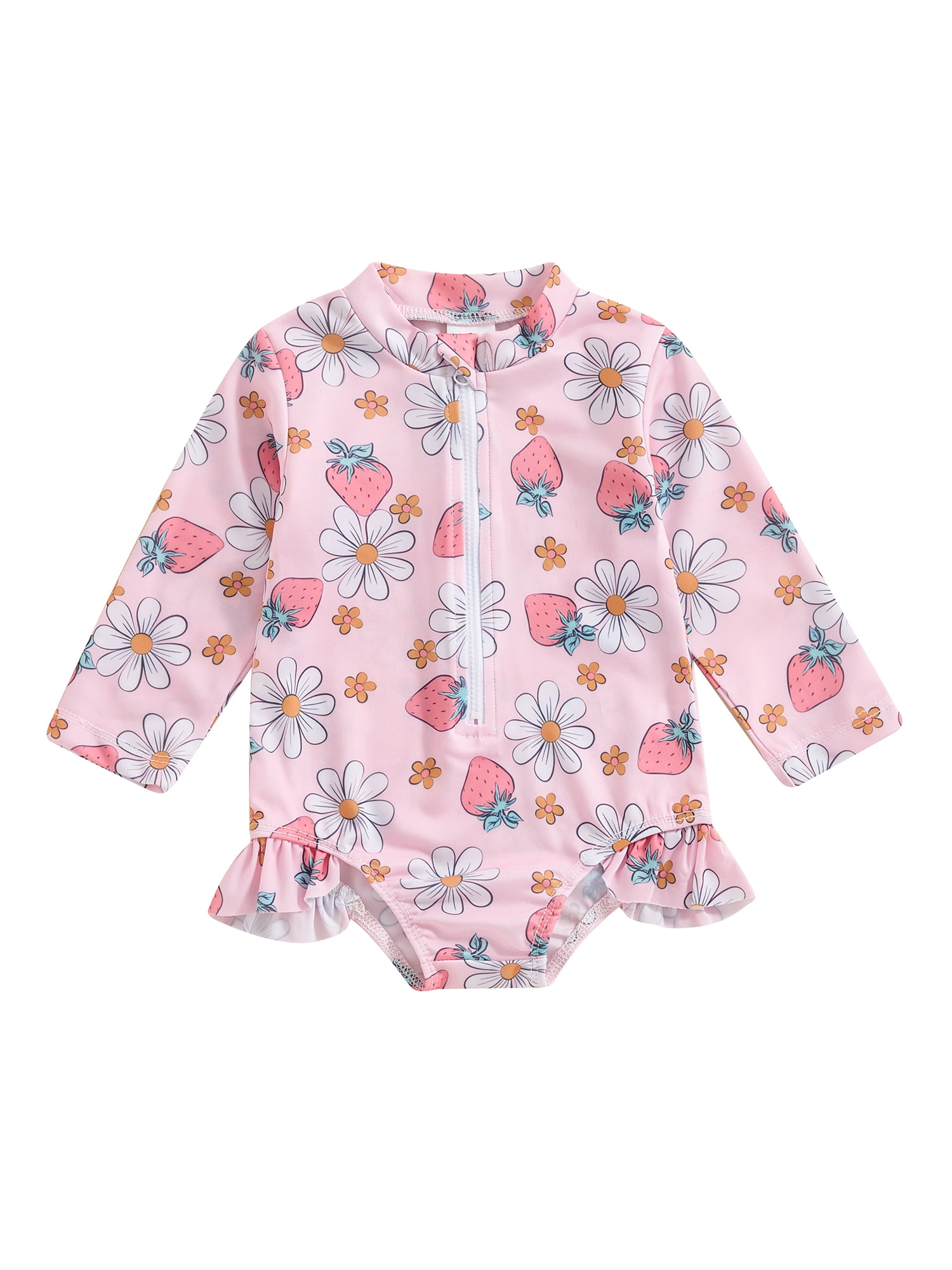 Bagilaanoe Toddler Baby Girl One-Piece Swimsuit Floral Print Long Sleeve Zipper Rashguard ...