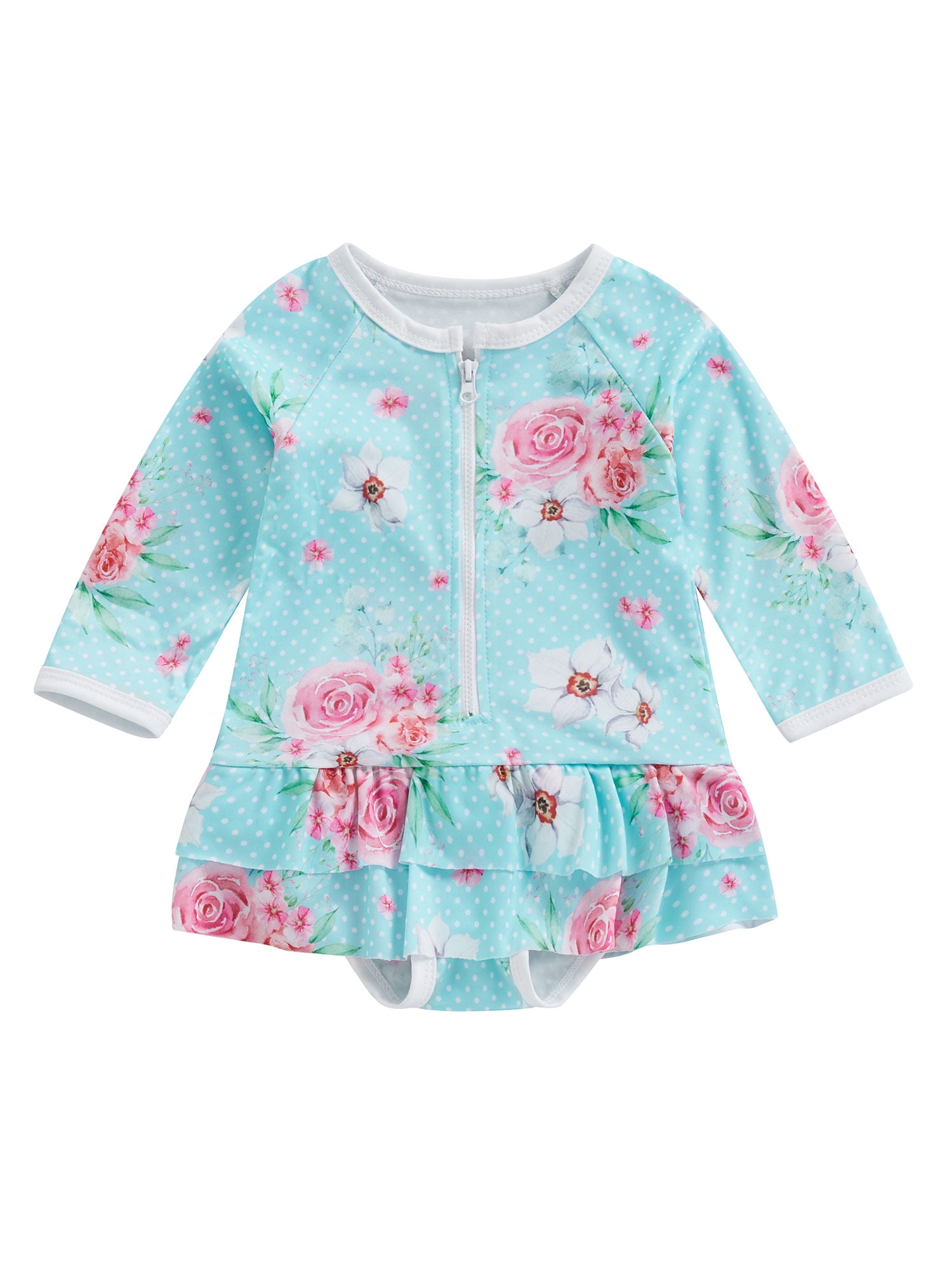 Bagilaanoe Toddler Baby Girl One-Piece Swimsuit Floral Print Long Sleeve Zipper Rashguard ...