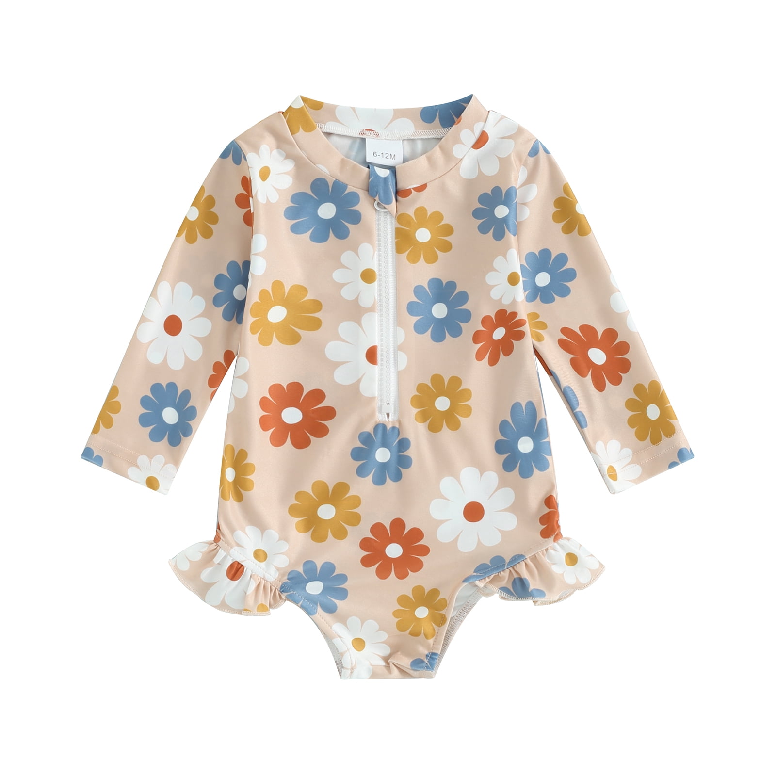 Bagilaanoe Toddler Baby Girl One-Piece Swimsuit Floral Print Long Sleeve Zipper Rashguard ...