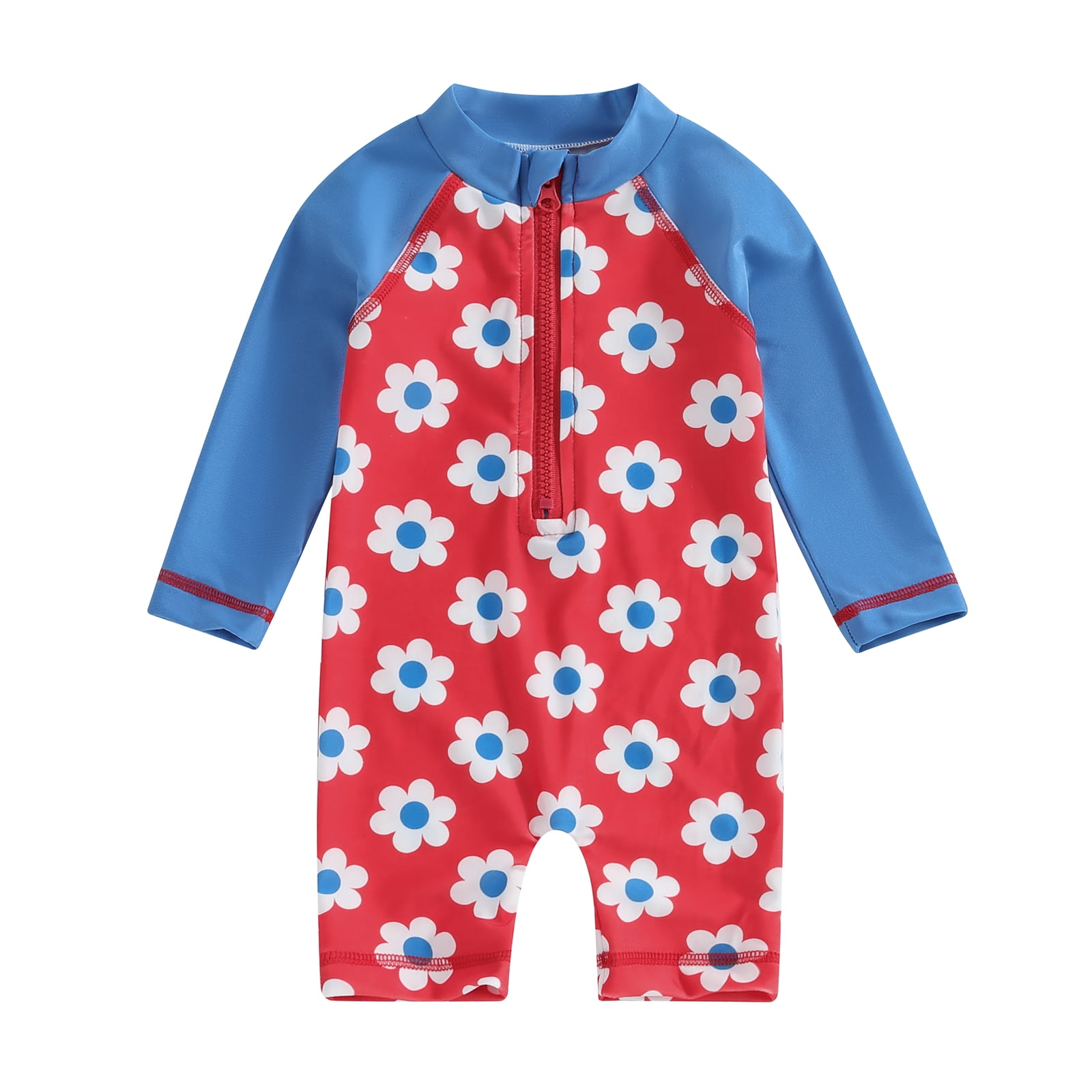 Bagilaanoe Toddler Baby Girl One-Piece Swimsuit Floral Print Long Sleeve Zipper Rashguard ...