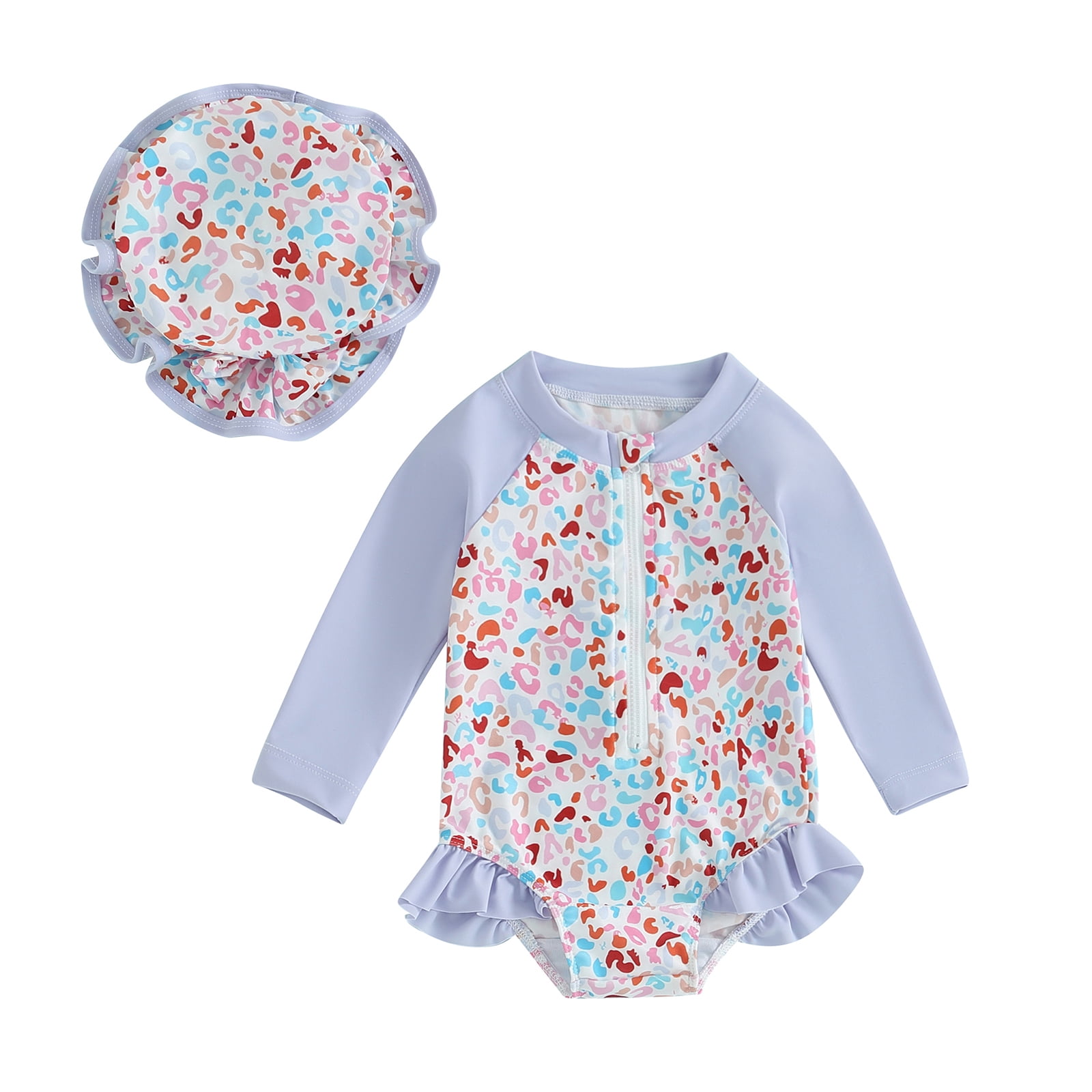 Bagilaanoe Toddler Baby Girl One-Piece Swimsuit Floral Print Long Sleeve Zipper Rashguard ...