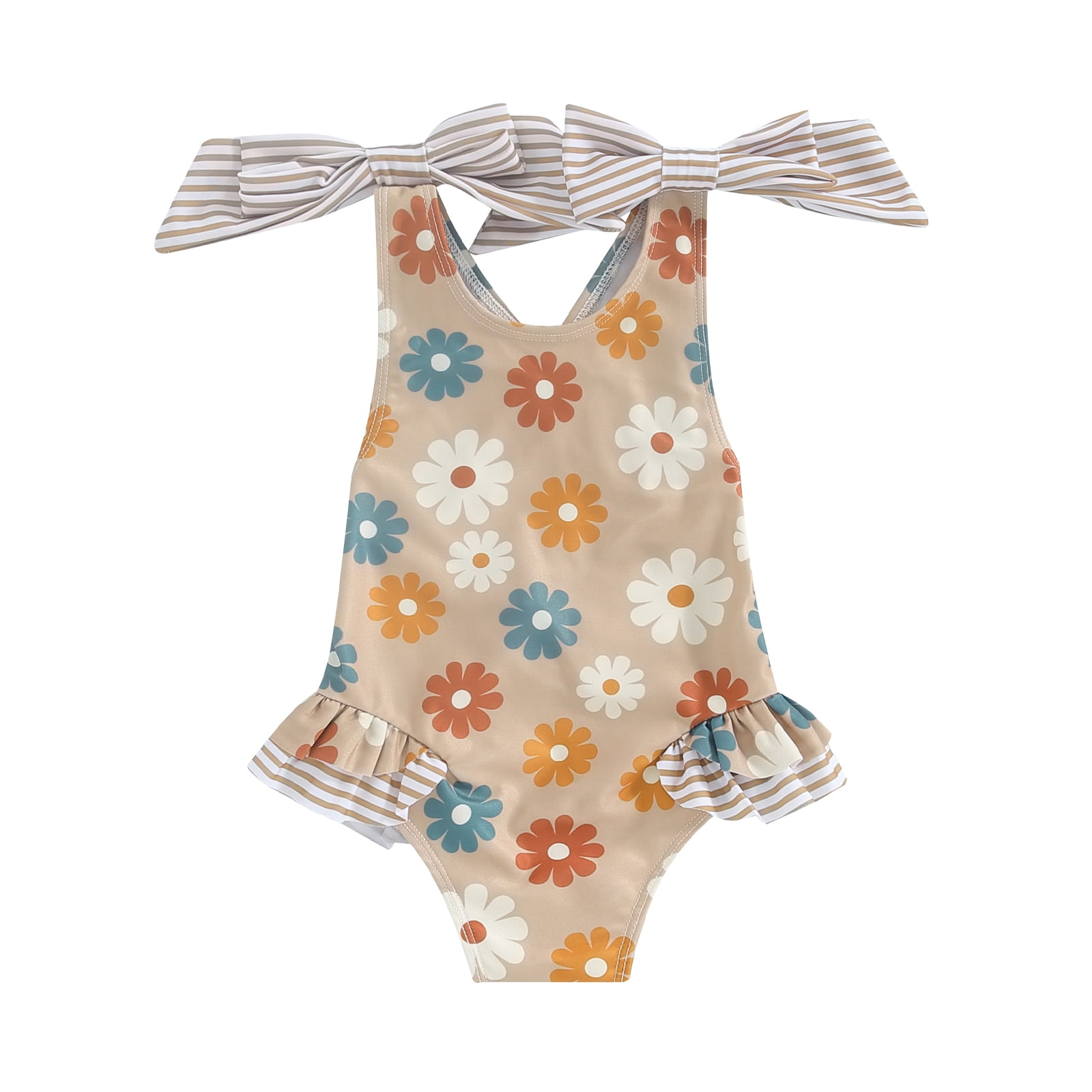 Bagilaanoe Toddler Baby Girl One-Piece Swimsuit Floral Print Sleeveless Rompers Swimwear 18M 24M ...