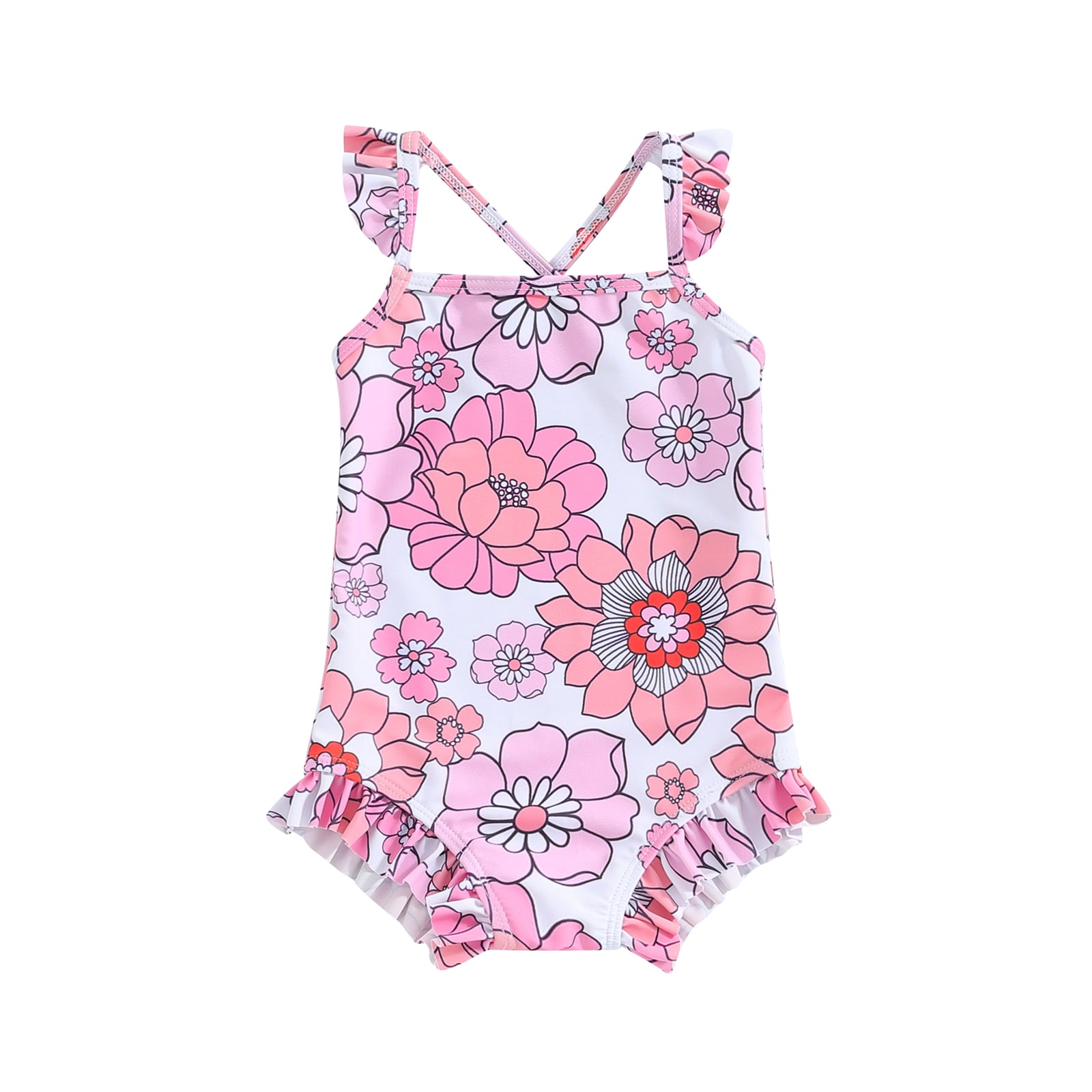 Bagilaanoe Toddler Baby Girl One-Piece Swimsuit Floral Print Sleeveless Swimwear 6M 12M 18M 24M ...