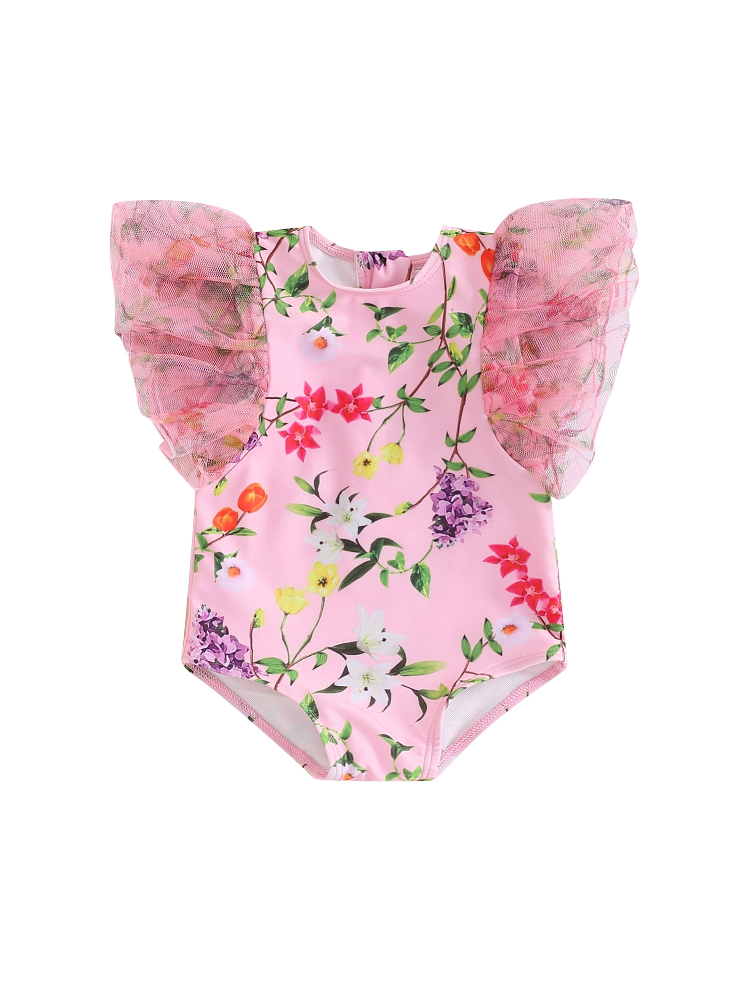 Bagilaanoe Toddler Baby Girl One-Piece Swimsuit Flower Print Fly Sleeve Swimwear 6M 12M 18M 24M ...