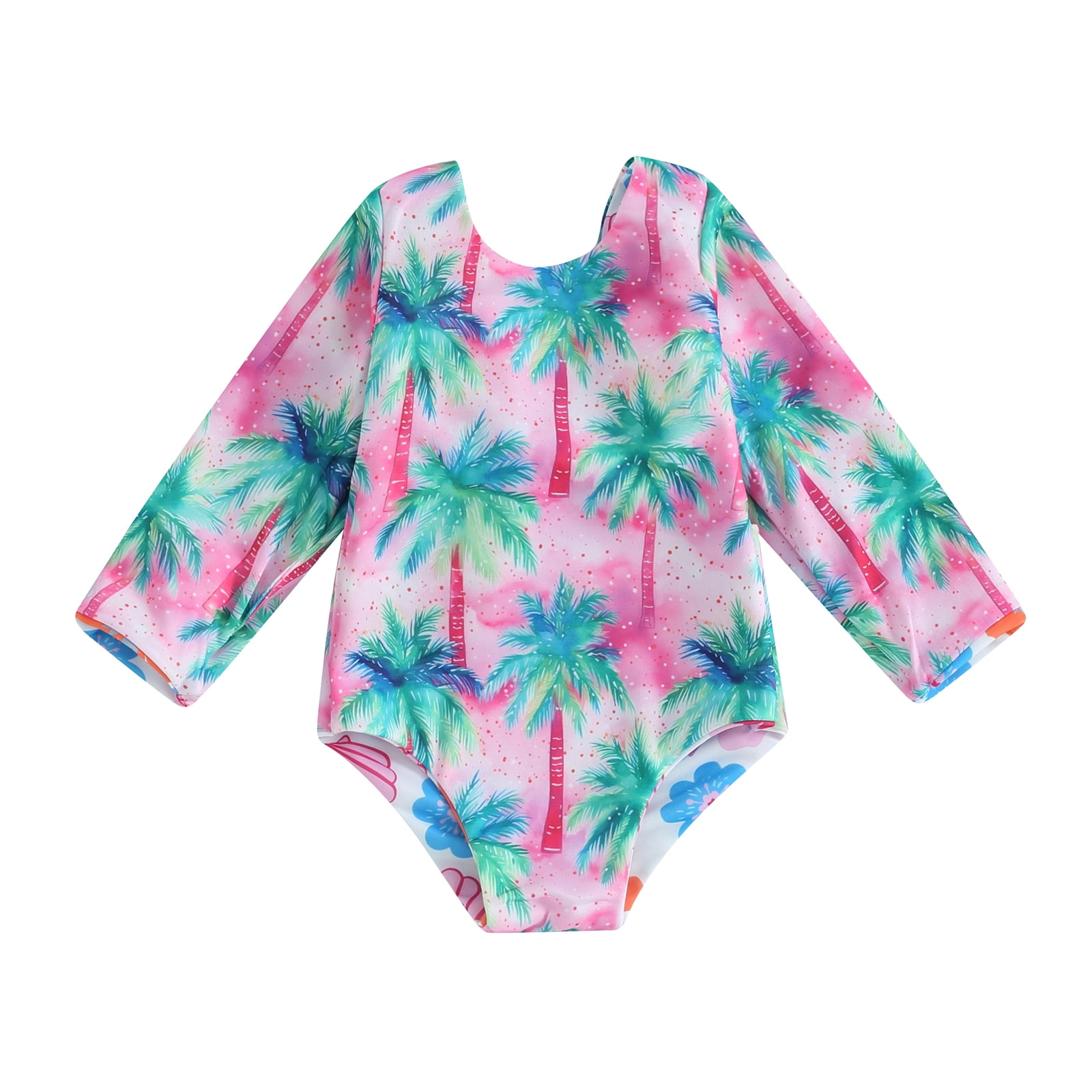 Bagilaanoe Toddler Baby Girl One-Piece Swimsuit Flower Print Long Sleeve Rashguard Swimwear 6M ...