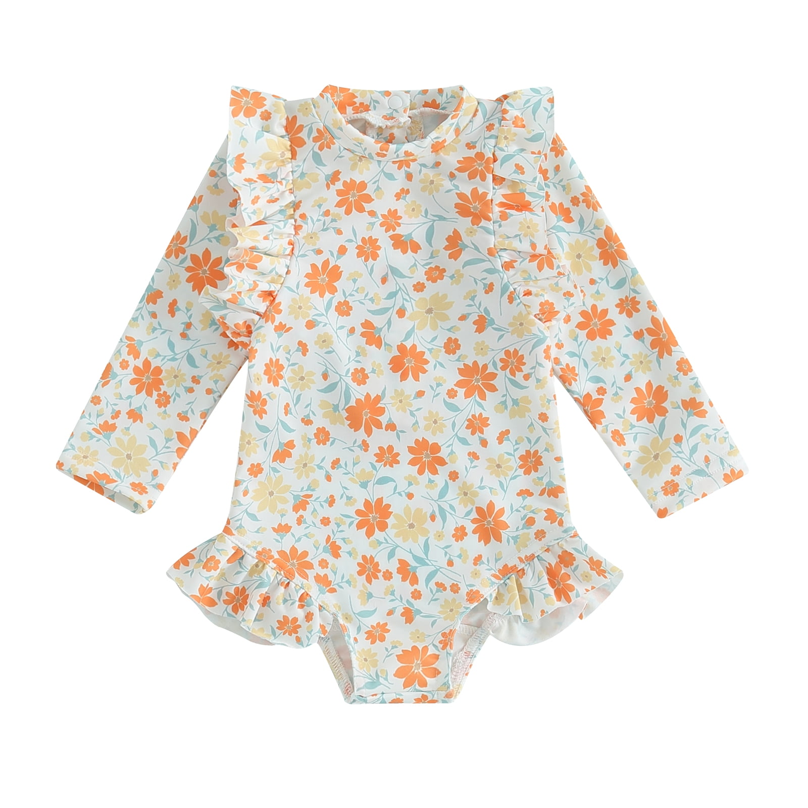 Bagilaanoe Toddler Baby Girl One-Piece Swimsuit Flower Print Long Sleeve Zipper Rashguard ...