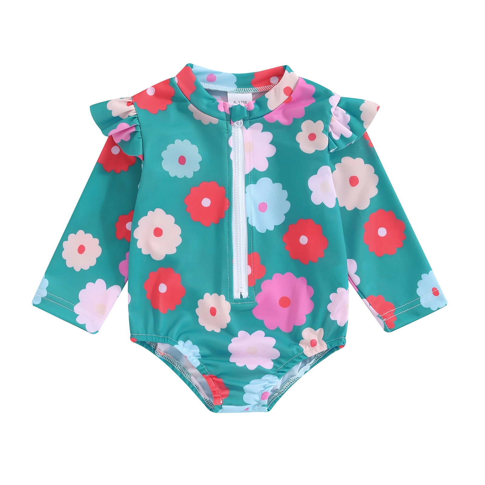 Bagilaanoe Toddler Baby Girl One-Piece Swimsuit Flower Print Long Sleeve Zipper Rashguard ...