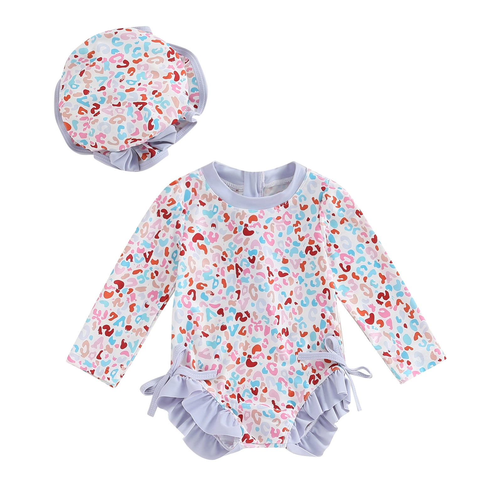 Bagilaanoe Toddler Baby Girl One-Piece Swimsuit Flower Print Long Sleeve Zipper Rashguard ...