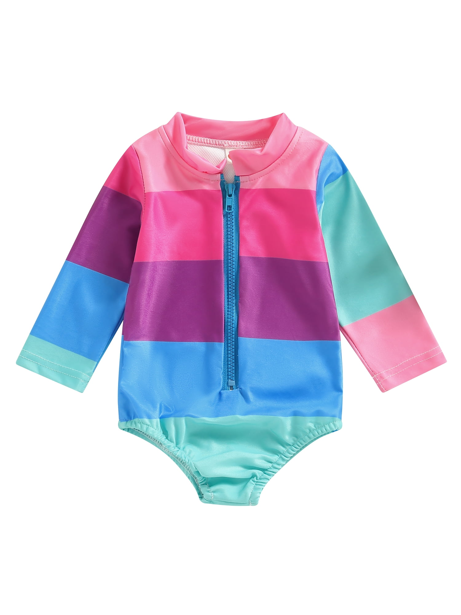 Bagilaanoe Toddler Baby Girl One-Piece Swimsuit Long Sleeve Zipper Rashguard Swimwear 12M 18M ...