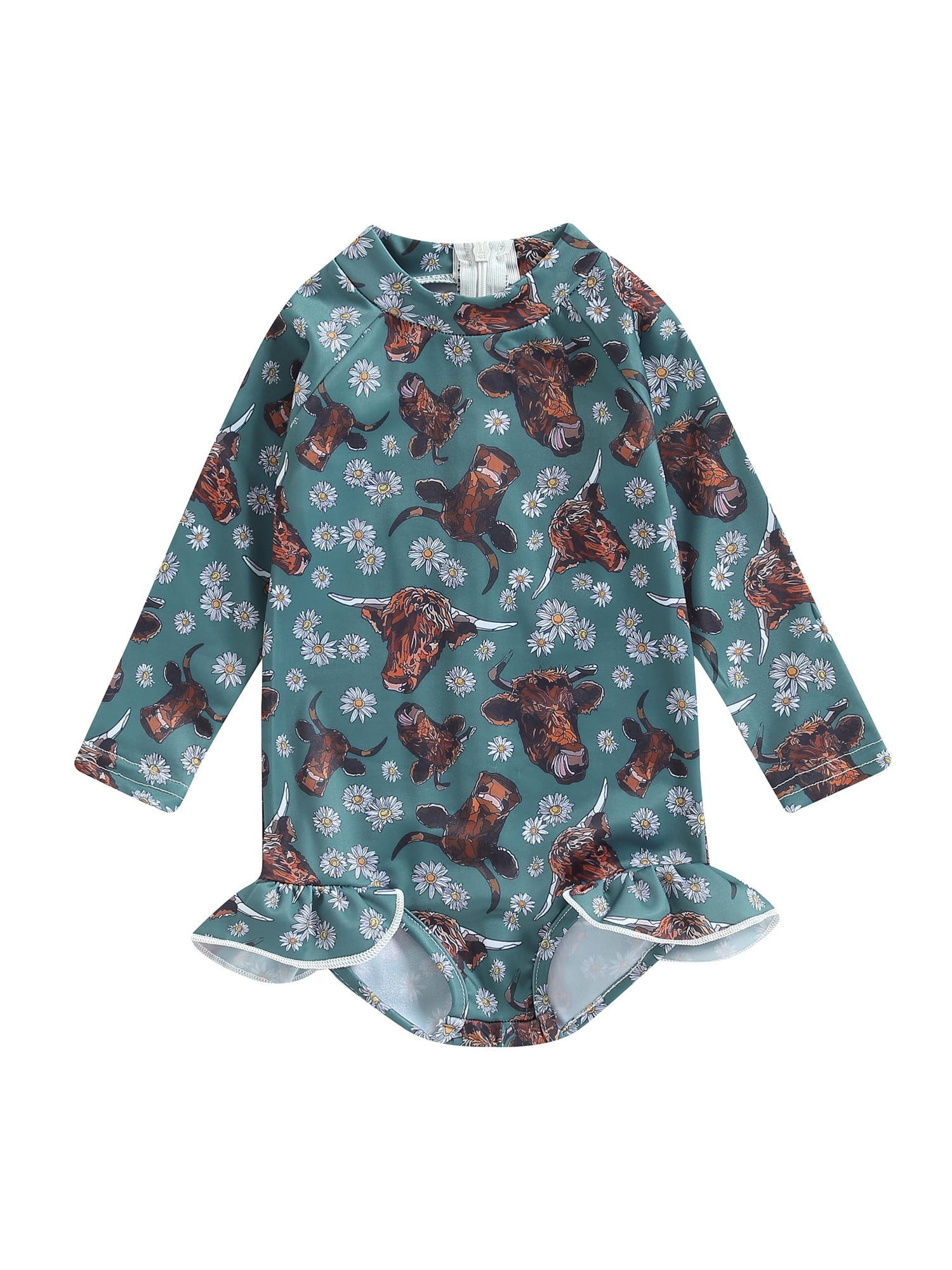 Bagilaanoe Toddler Baby Girl One-Piece Swimsuit Print Long Sleeve Zipper Rashguard Swimwear 18M ...