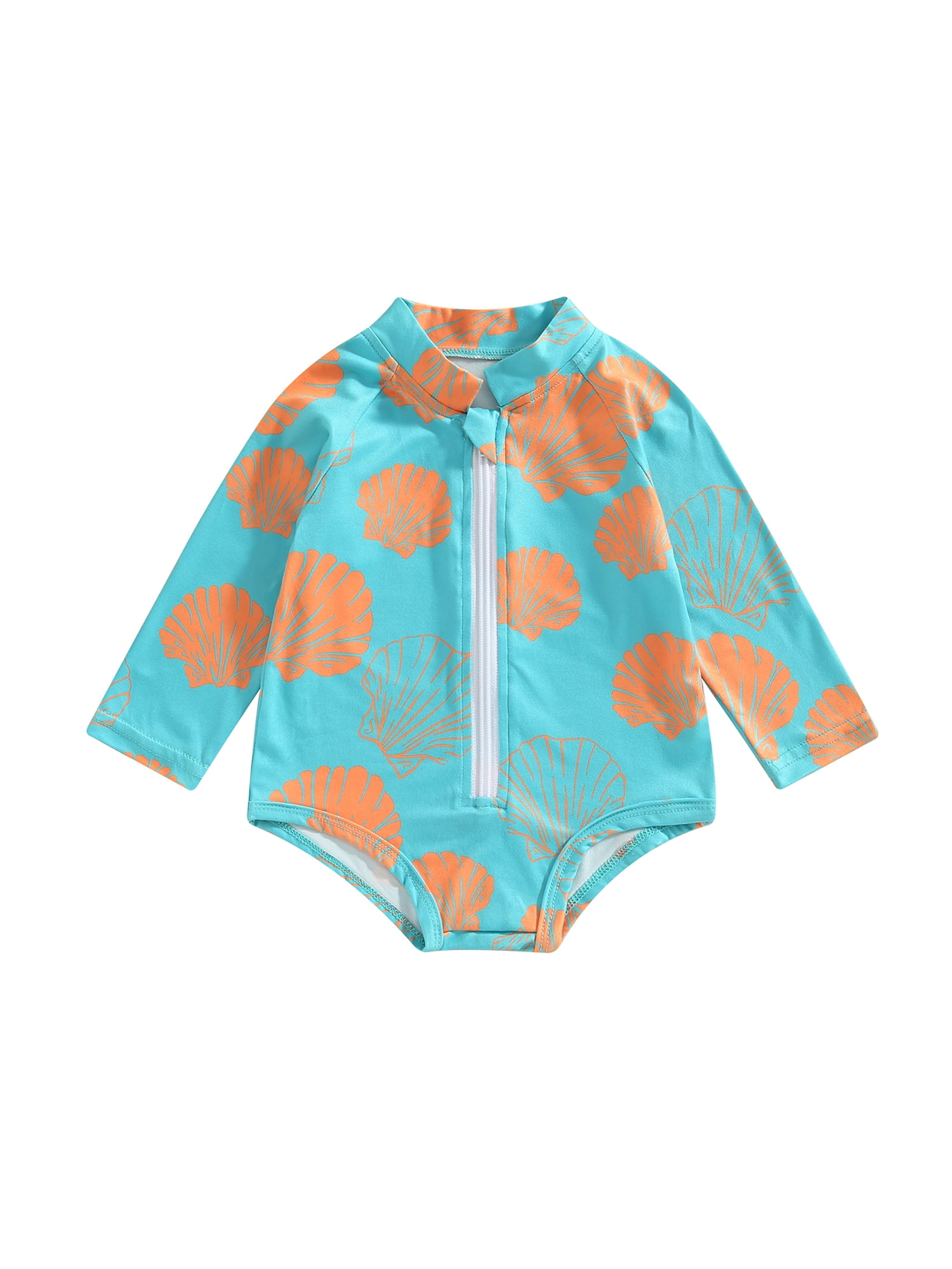 Bagilaanoe Toddler Baby Girl One-Piece Swimsuit Print Long Sleeve Zipper Rashguard Swimwear 1T ...