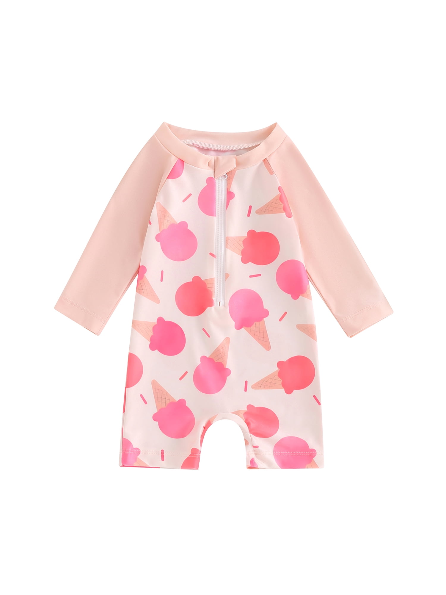 Bagilaanoe Toddler Baby Girl One-Piece Swimsuit Print Long Sleeve Zipper Rashguard Swimwear 6M ...