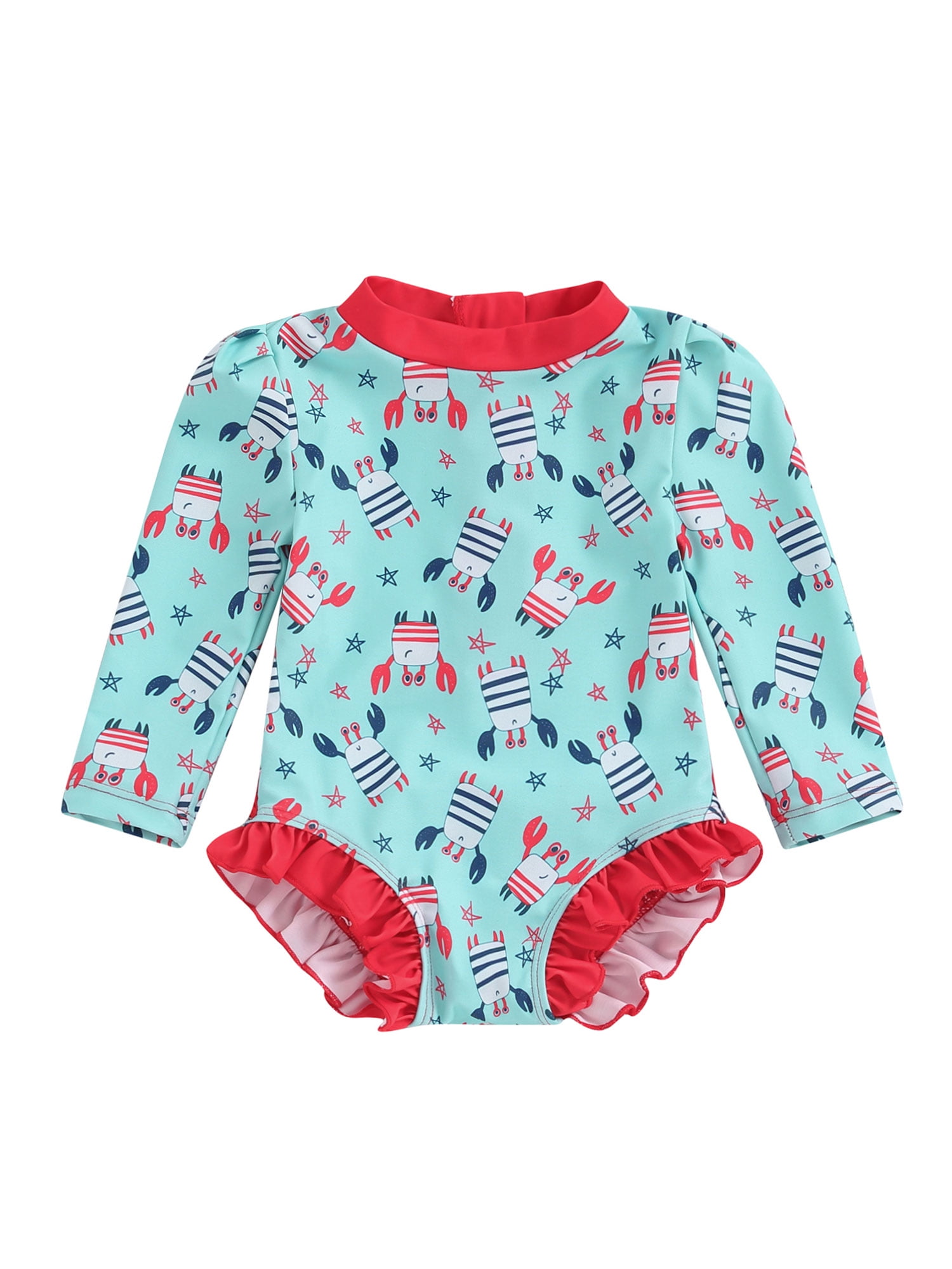 Bagilaanoe Toddler Baby Girl One-Piece Swimsuit Print Long Sleeve Zipper Rashguard Swimwear 6M ...