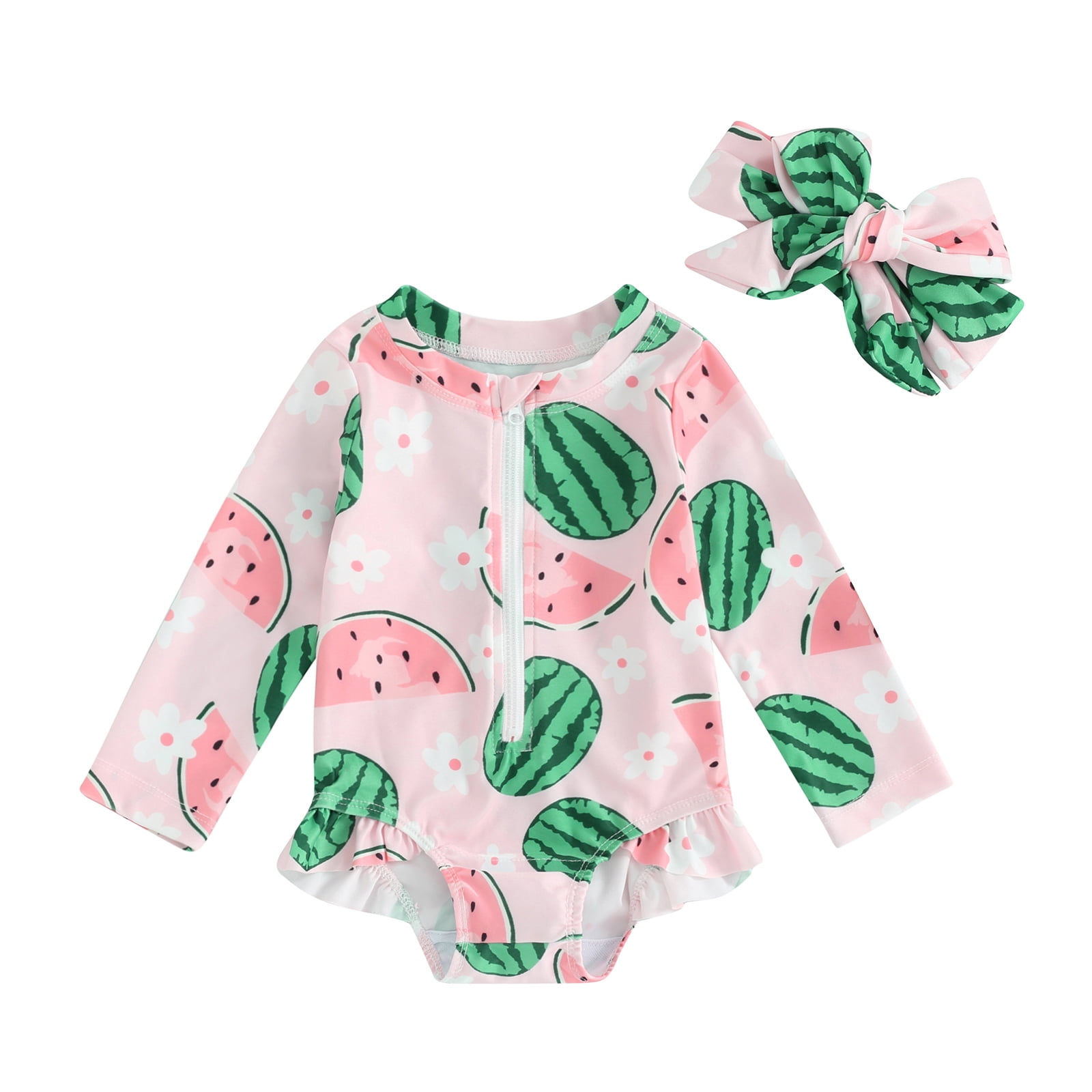 Bagilaanoe Toddler Baby Girl One-Piece Swimsuit Print Long Sleeve Zipper Rashguard Swimwear 6M ...