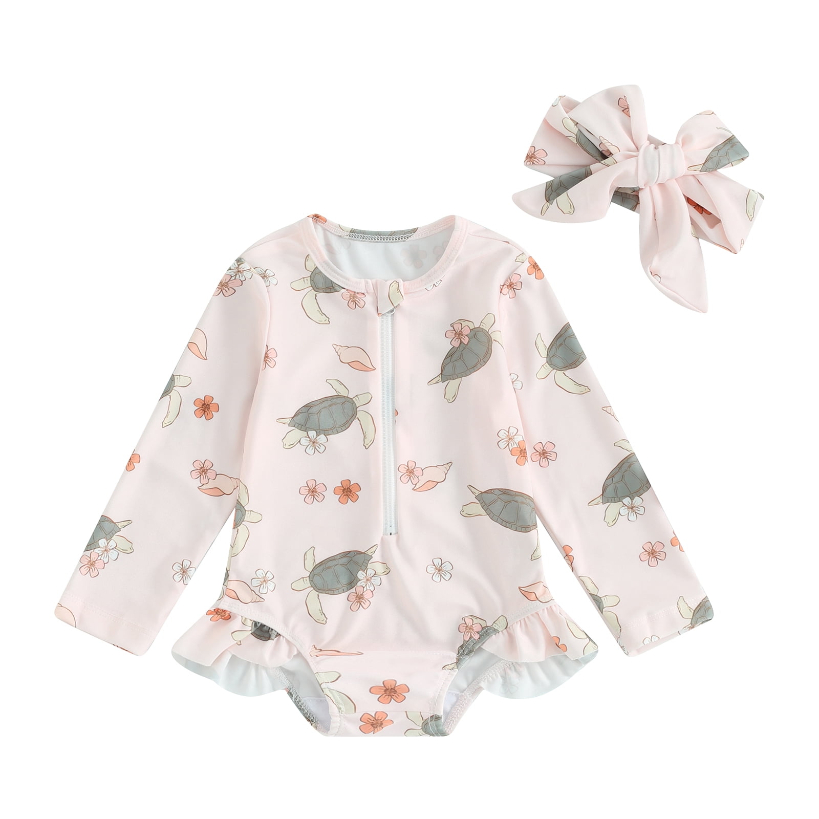 Bagilaanoe Toddler Baby Girl One-Piece Swimsuit Print Long Sleeve Zipper Rashguard Swimwear 6M ...