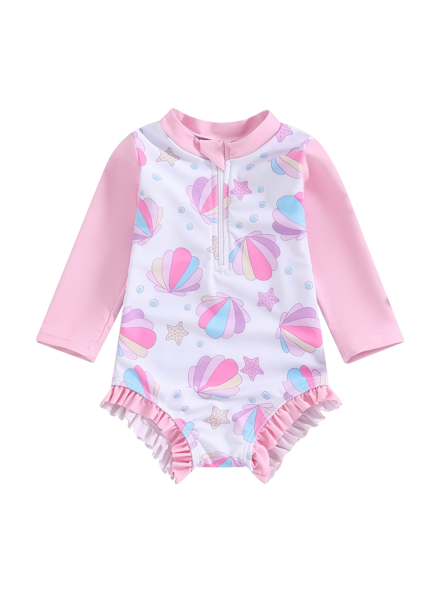 Bagilaanoe Toddler Baby Girl One-Piece Swimsuit Print Long Sleeve Zipper Rashguard Swimwear 6M ...