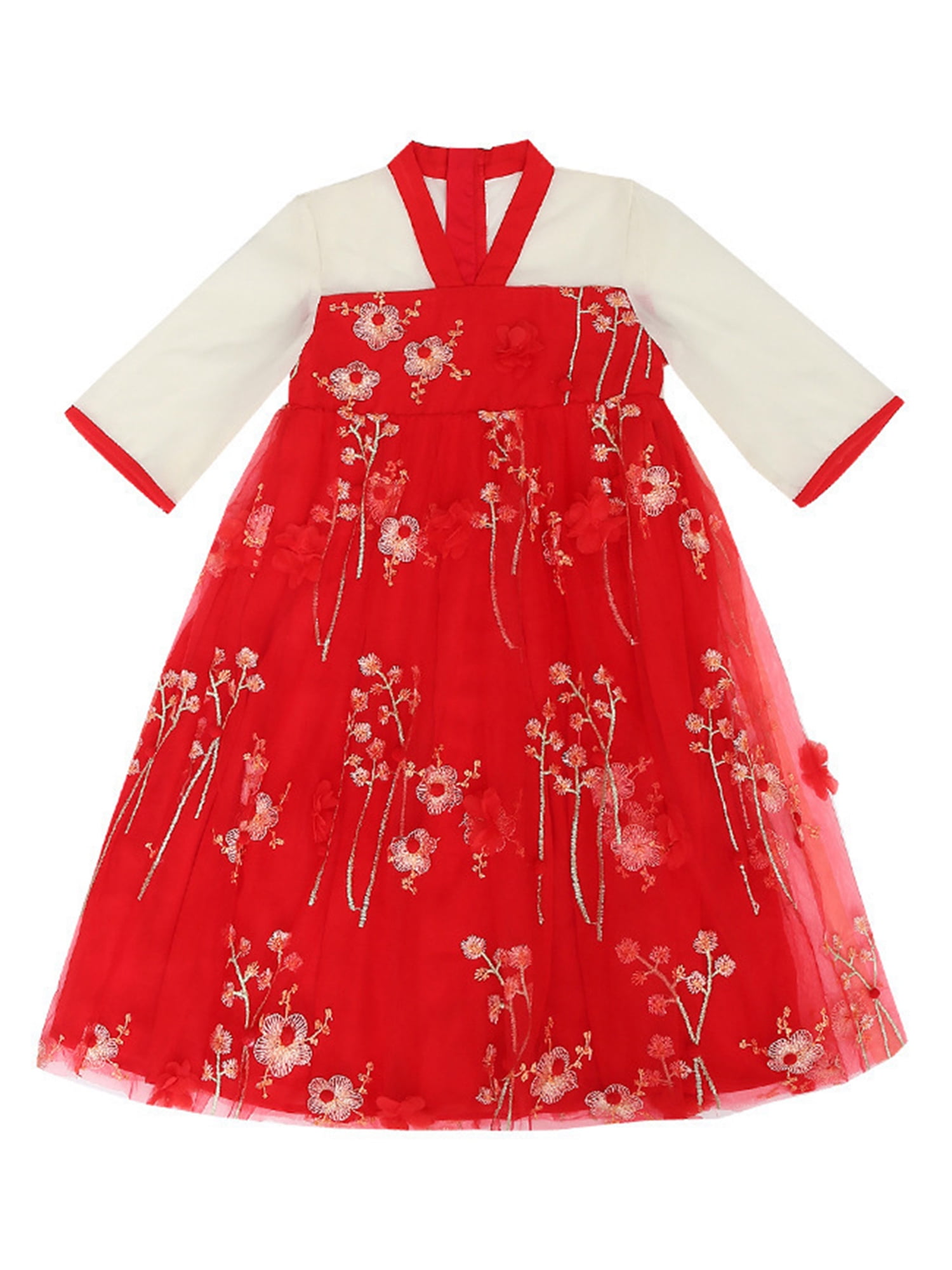 Bagilaanoe Toddler Baby Girl Party Dress Long Sleeve V Neck A-line Princess Dresses Kids Flower ...