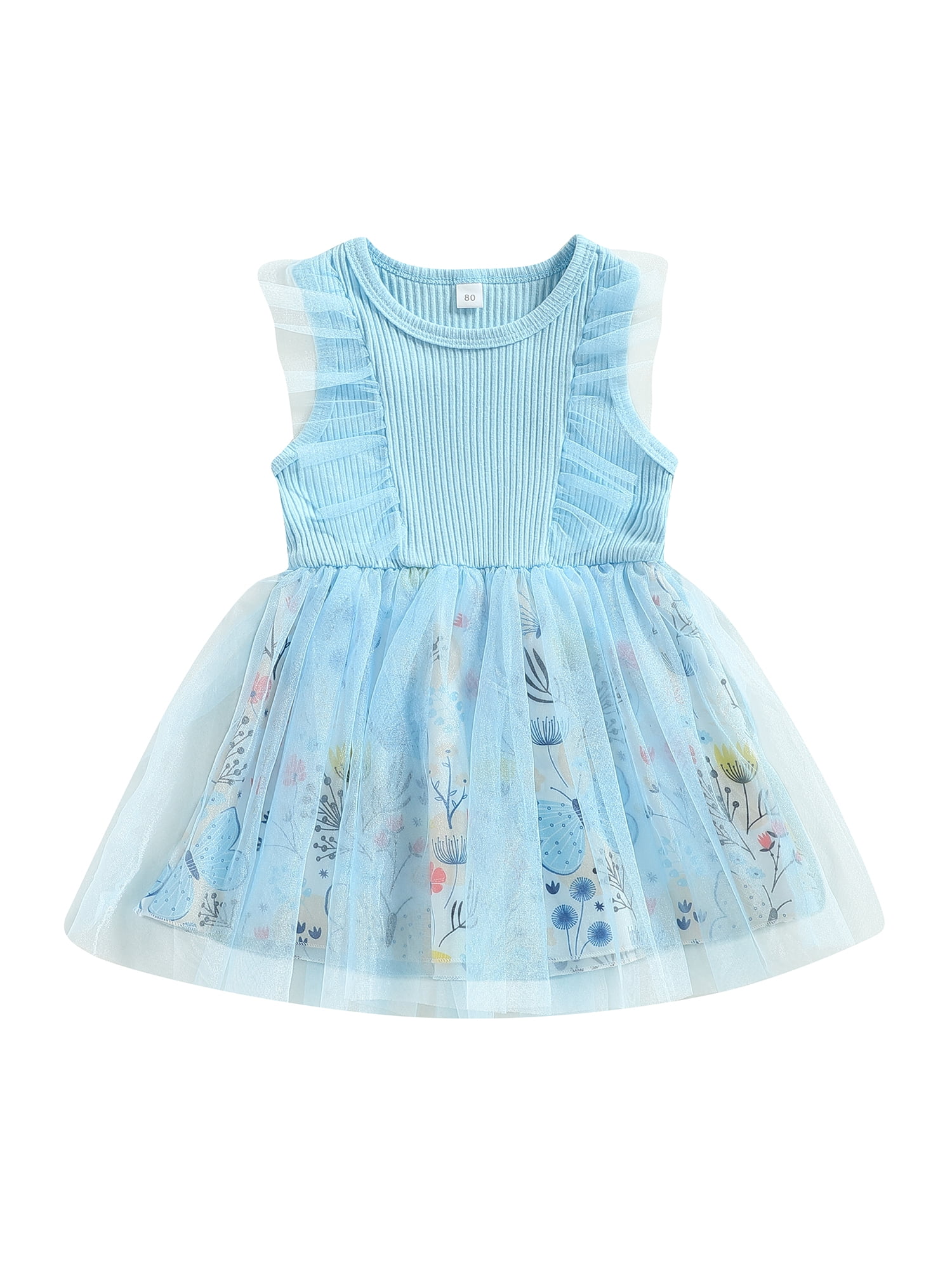 Bagilaanoe Toddler Baby Girl Summer Dress Floral Print Ruffle Sleeveless A-line Princess Dresses ...