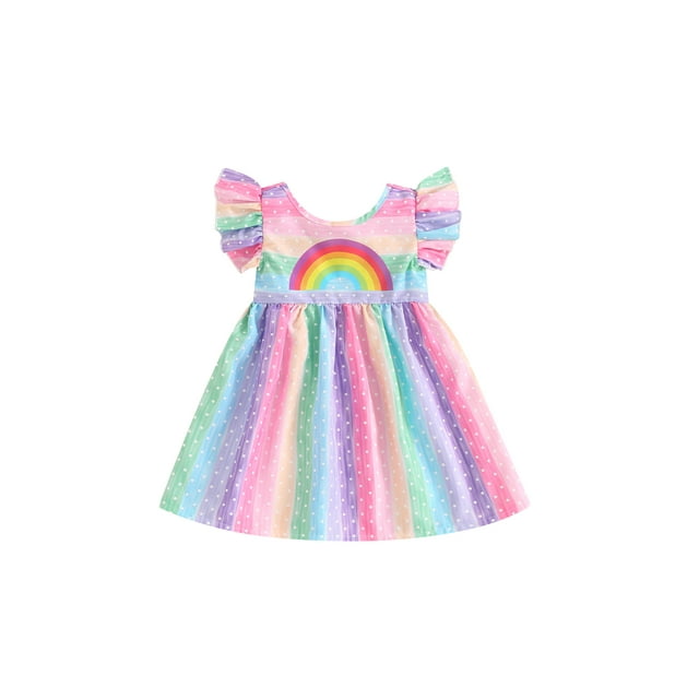 Bagilaanoe Toddler Baby Girl Summer Dress Rainbow Fly Sleeve A-line ...