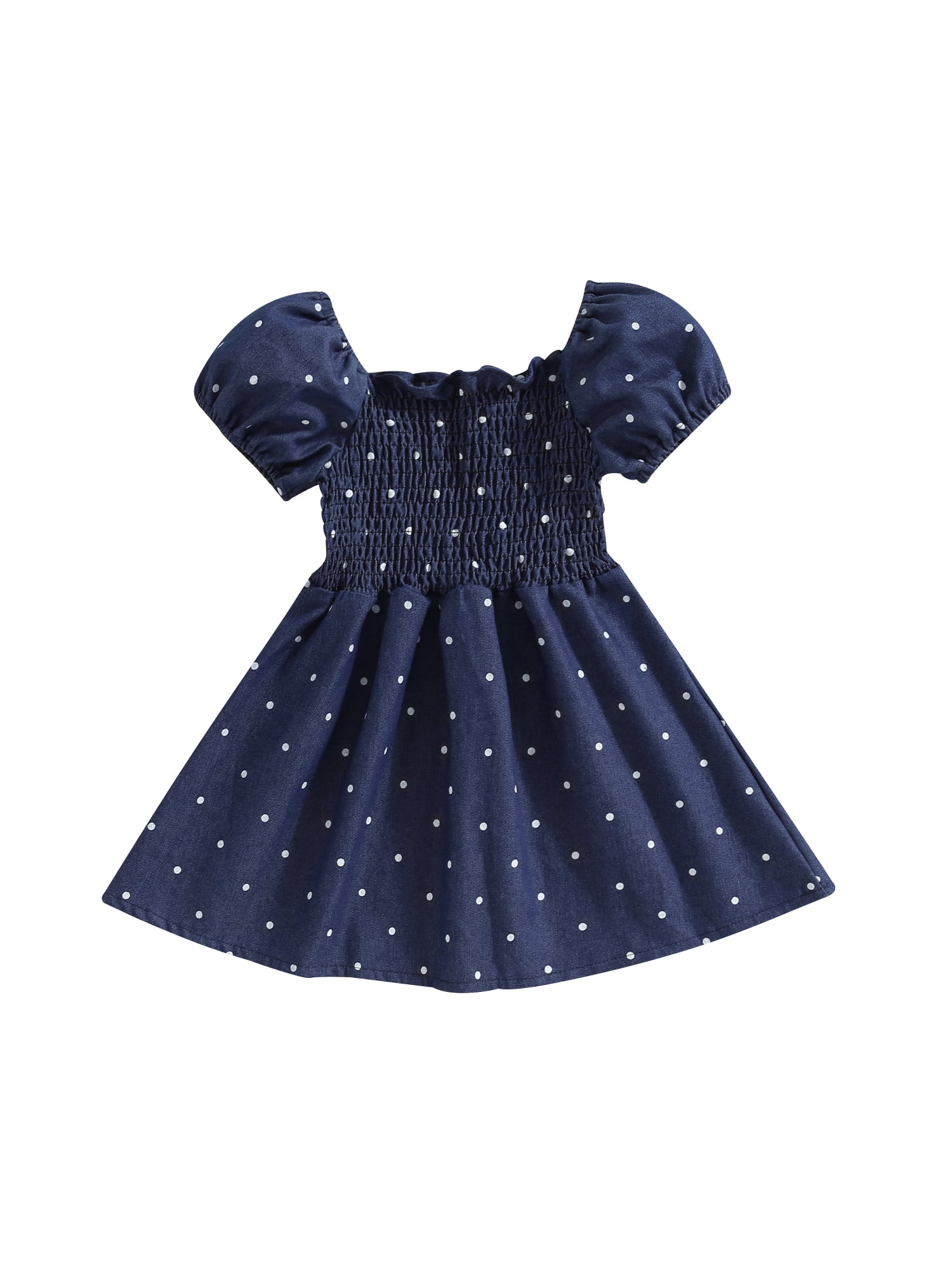 Bagilaanoe Toddler Baby Girl Summer Dress Short Puff Sleeve A-line Denim Dresses 1T 2T 3T 4T 5T ...